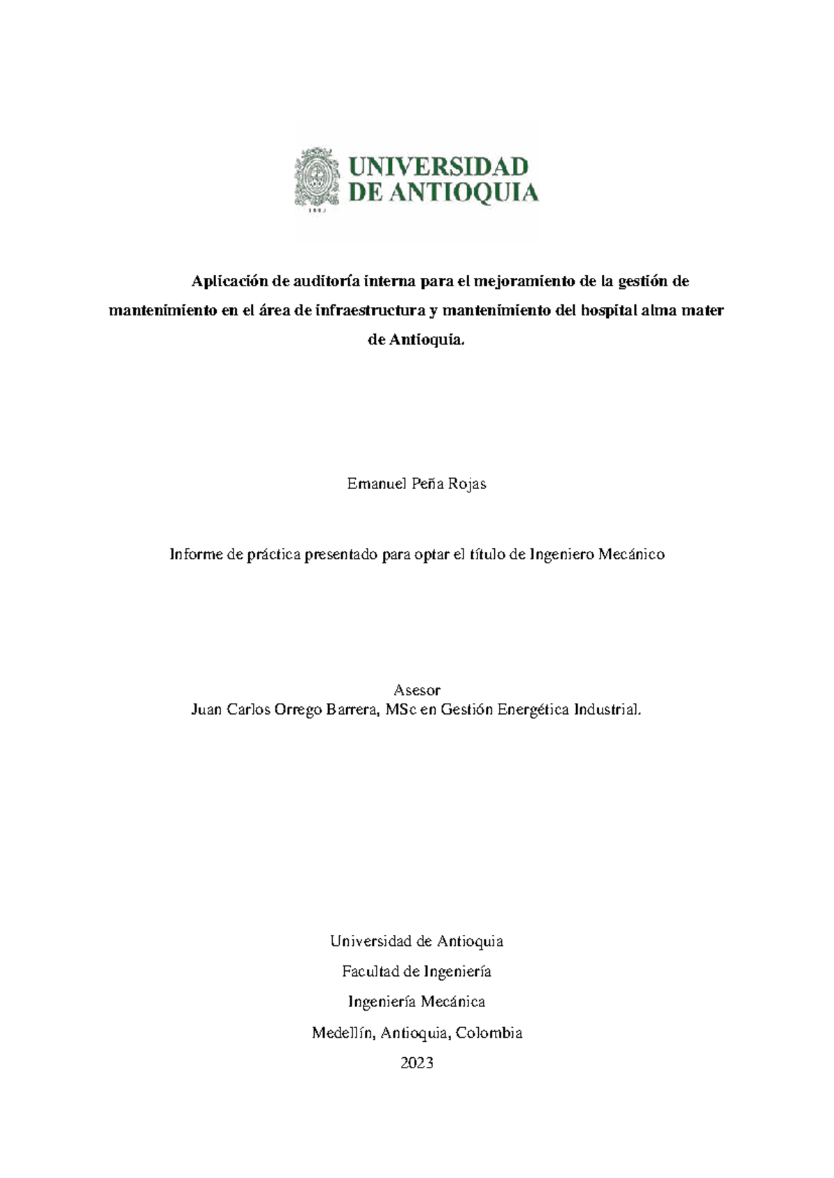 Aplicación de Auditoría Interna en Mantenimiento del Hospital Alma ...