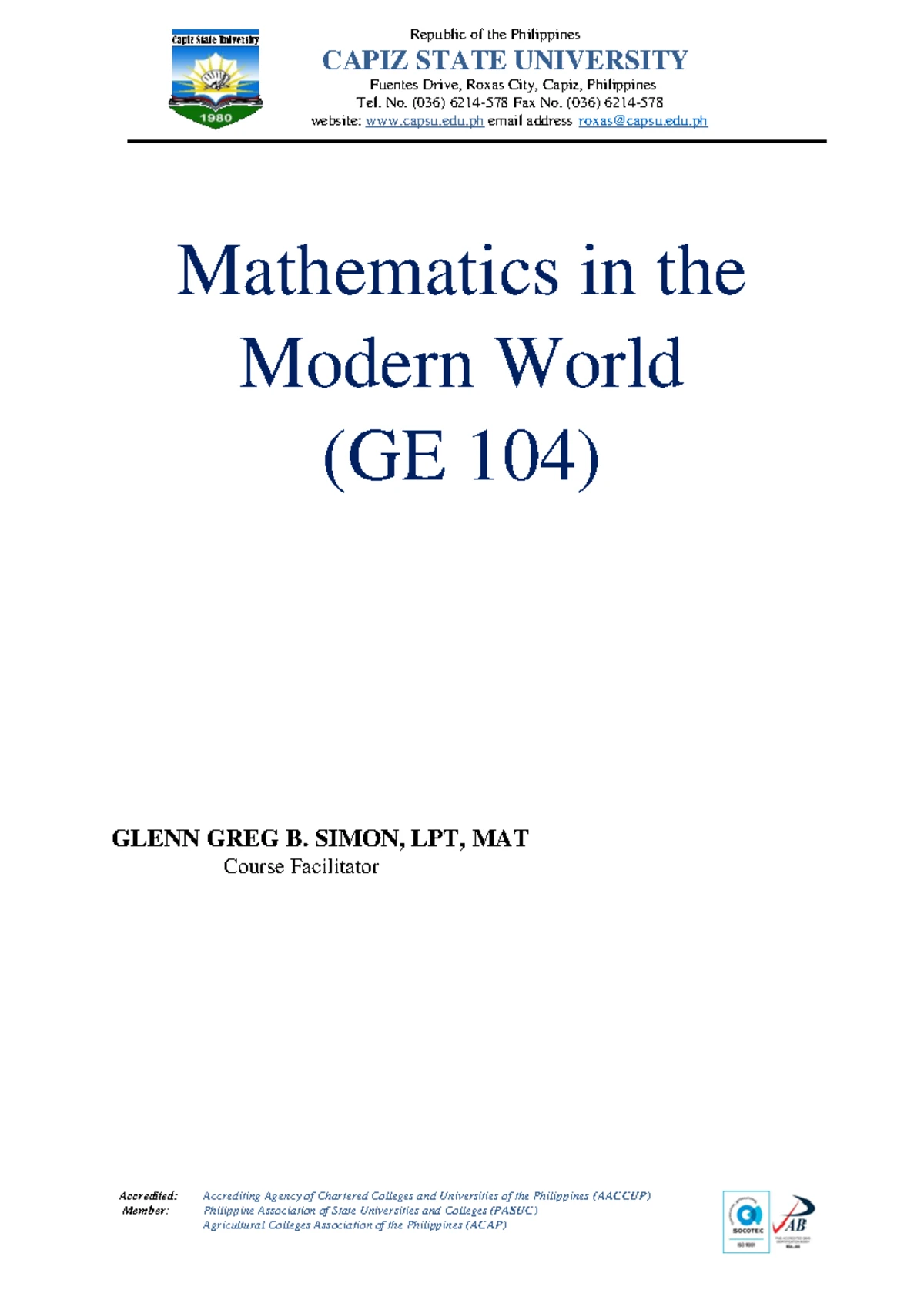 Math in the Modern World - Module 1 (Sequences) - GE 1 – Mathematics in ...