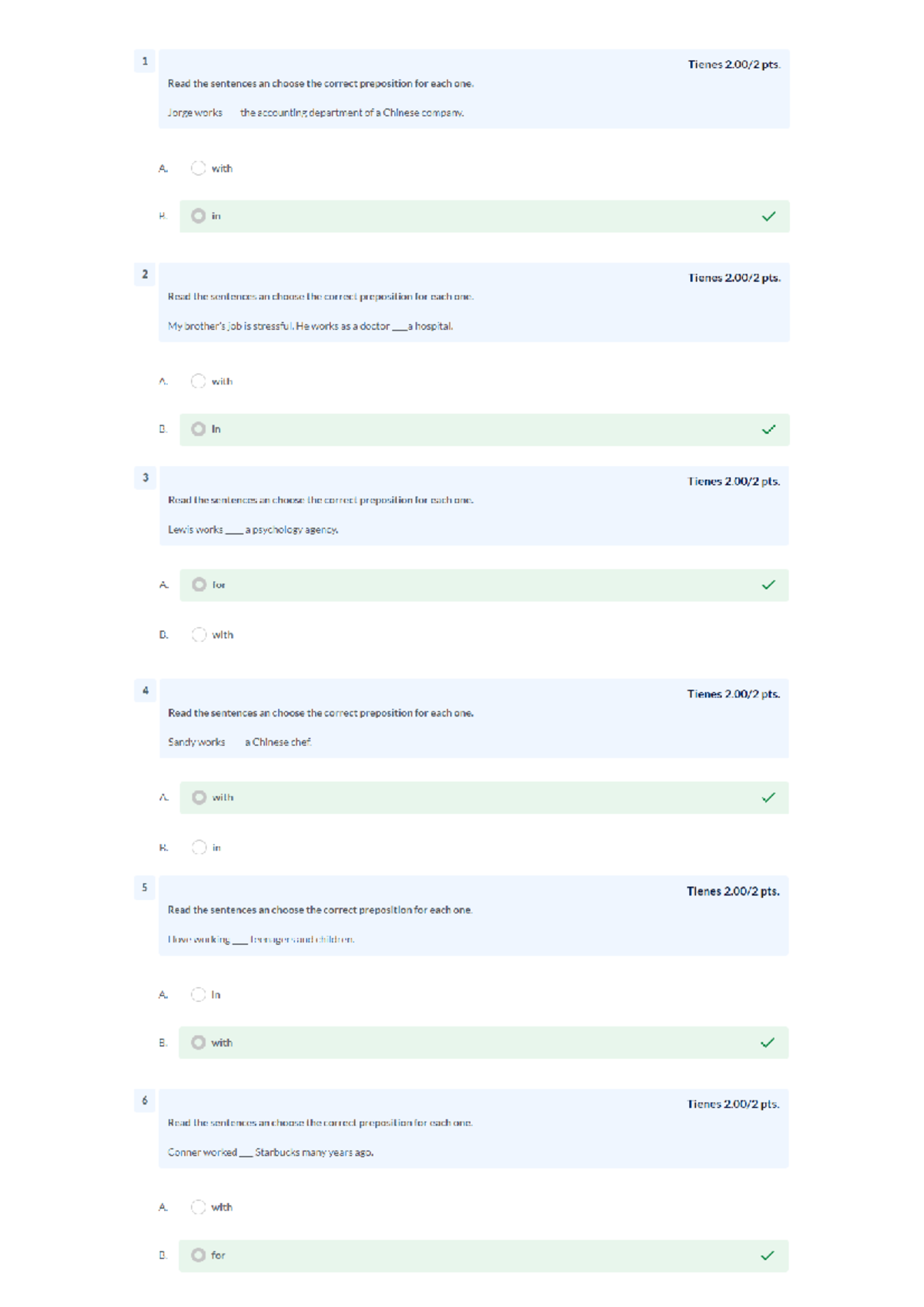 Week 08 - Practice with Prepositions in, with, and for - Studocu