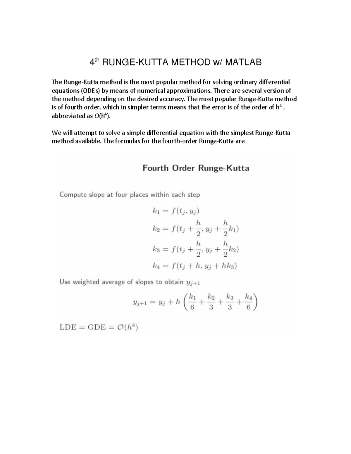 Runge-kutta-4-order with solution-converted - 4 th RUNGE-KUTTA METHOD w/ MATLAB The Runge-Kutta ...