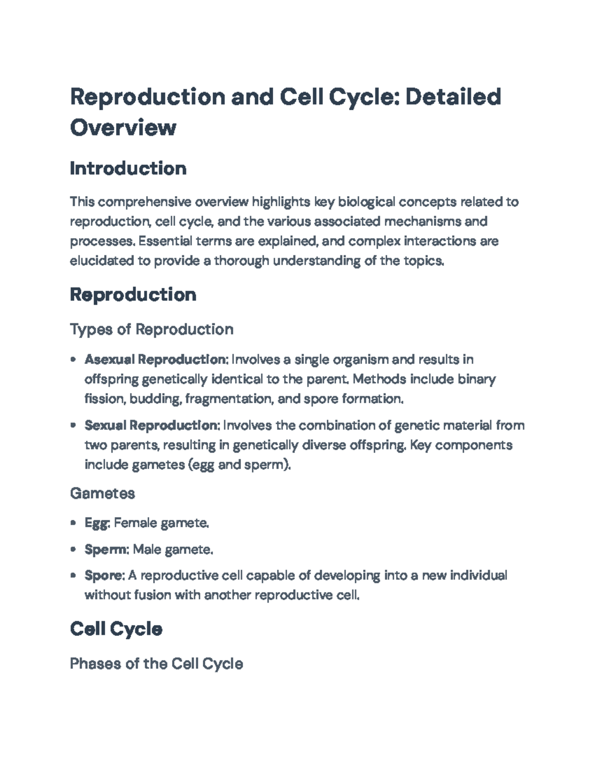 Biological Reproduction and Cell Cycle Overview - Concepts and ...