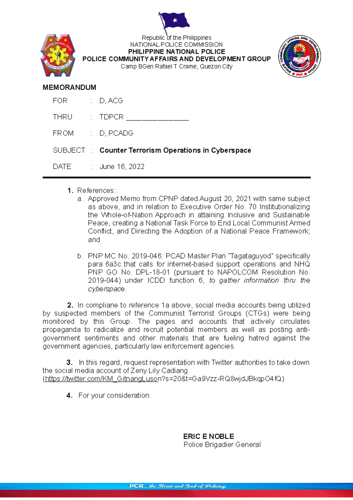 Counter Terrorism Operations Memo - Zeny Lily Cadiang 1655445645 - Studocu