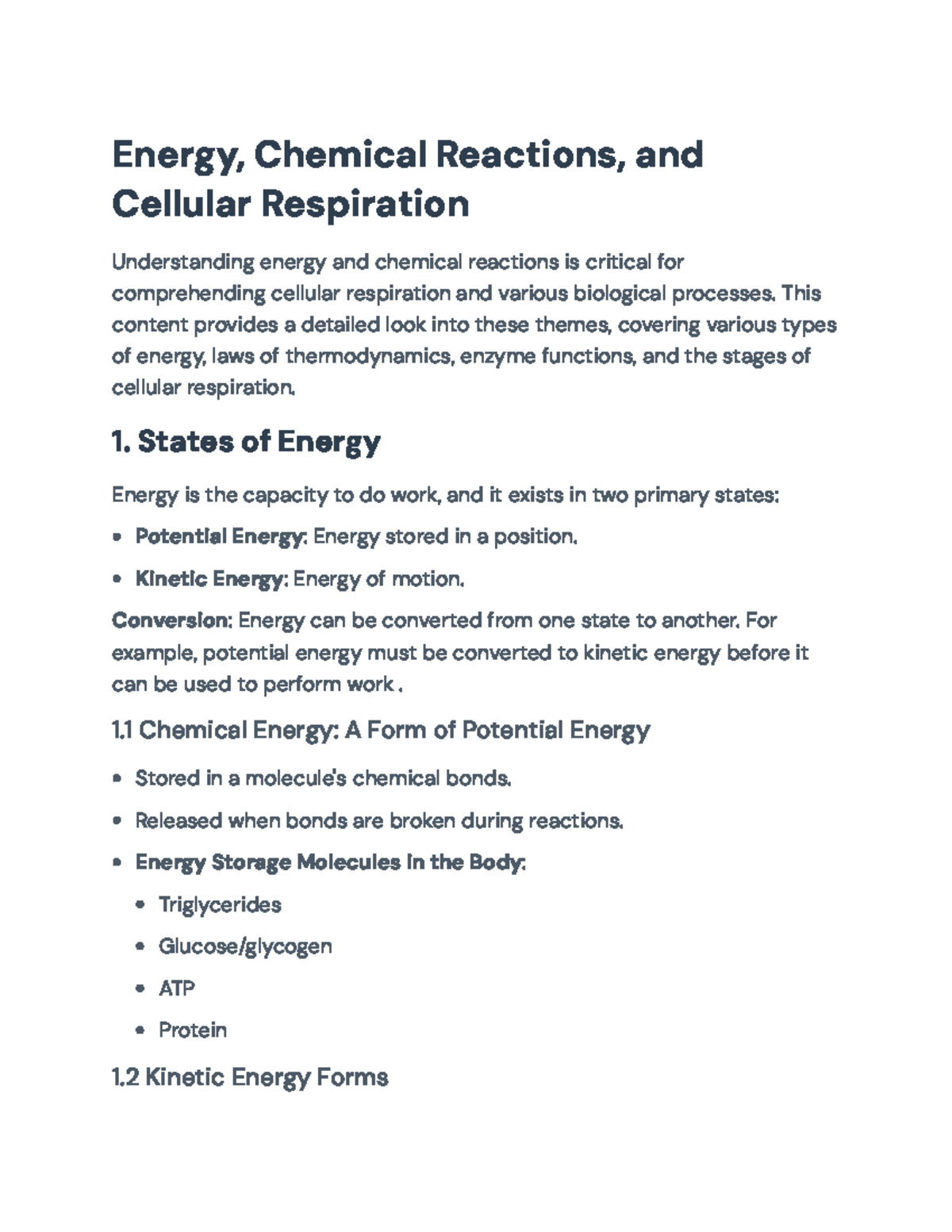 Energy, Chemical Reactions, and Cellular Respiration Notes (Biology 101 ...