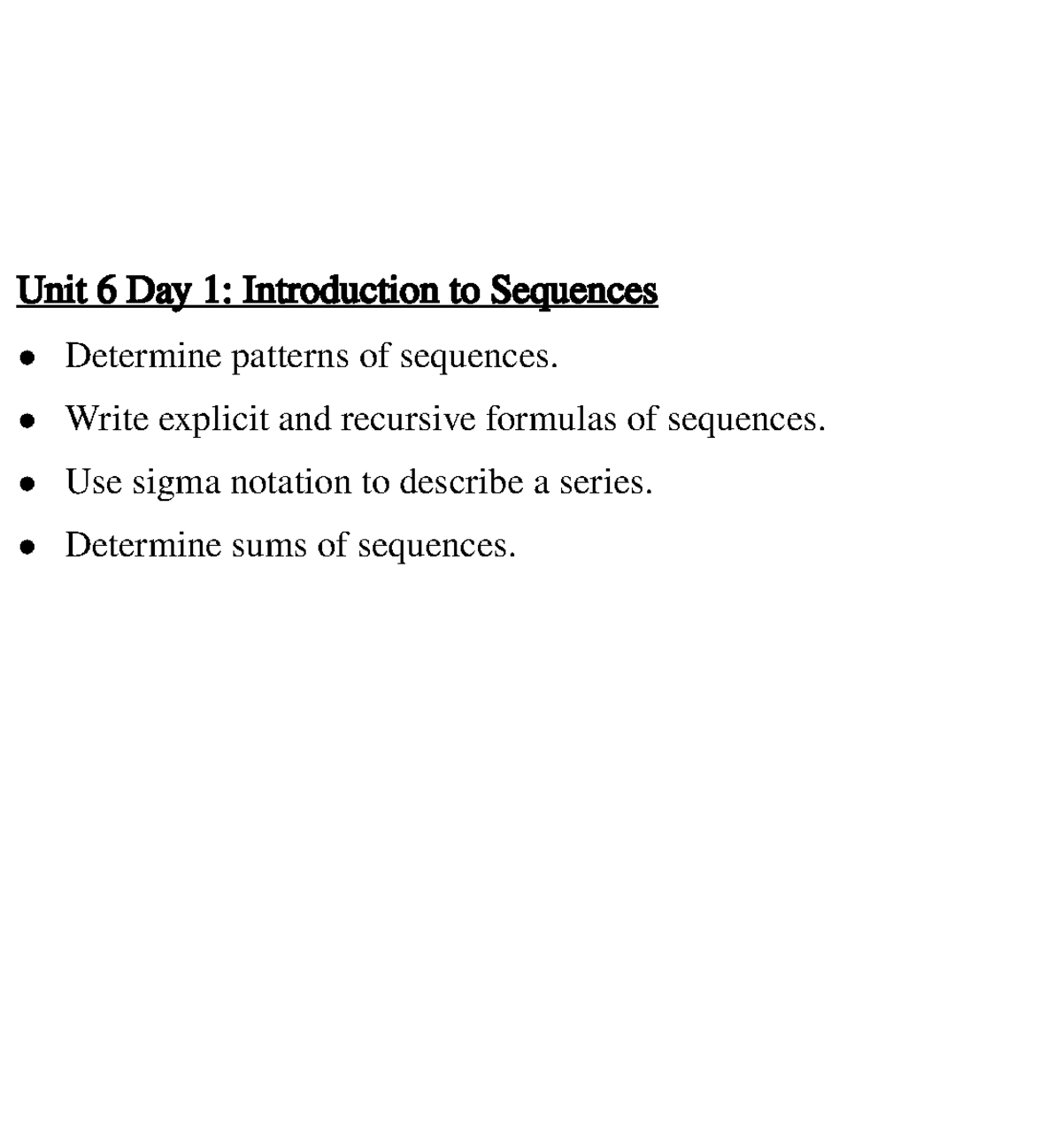 Unit 6: Day 1 Introduction to Sequences - Notes & Exercises - Studocu