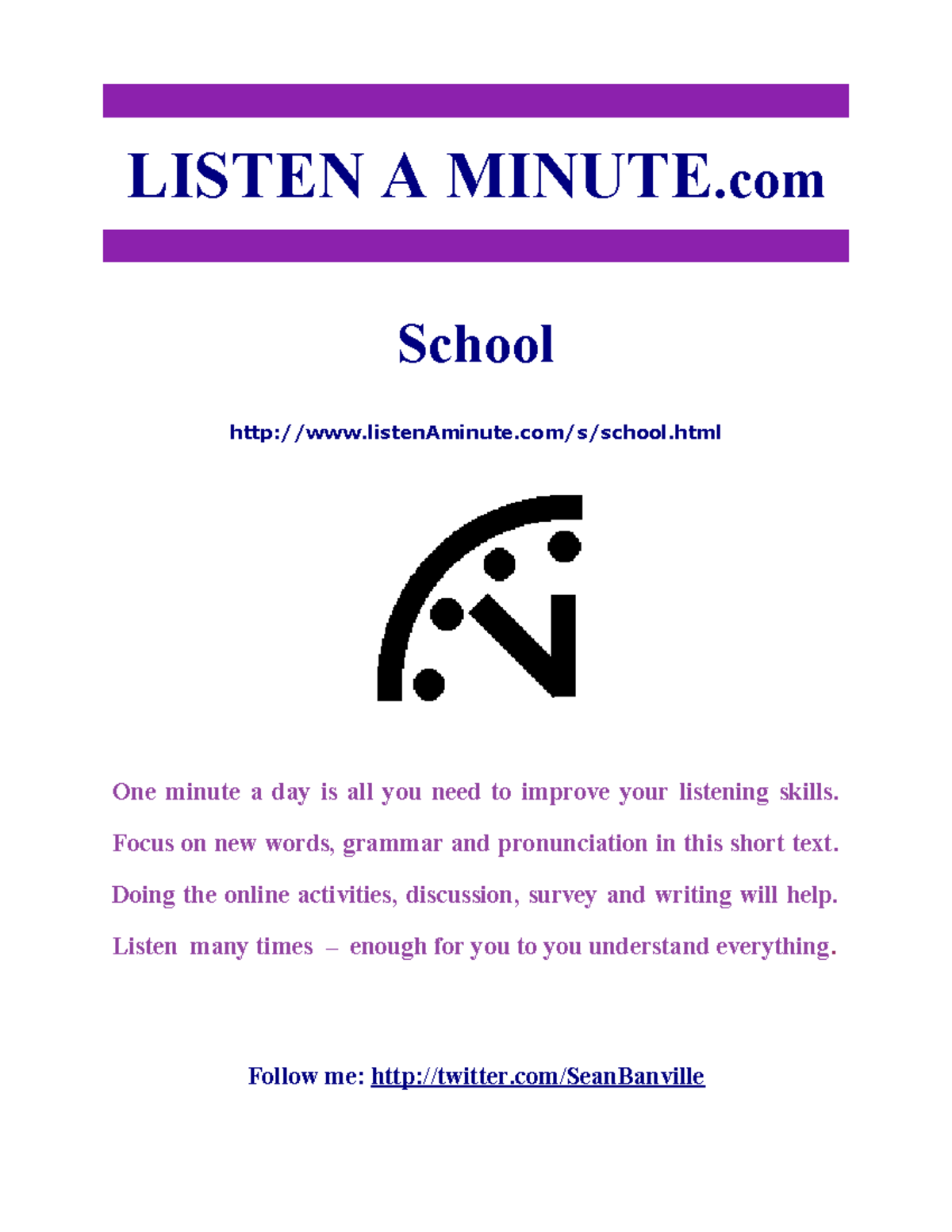 School - LISTEN A MINUTE School listenAminute/s/school.html One minute ...