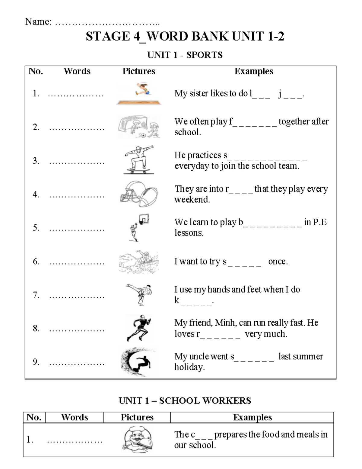 S4. WORD BANK: Vocabulary Review for Units 1-2 - Studocu
