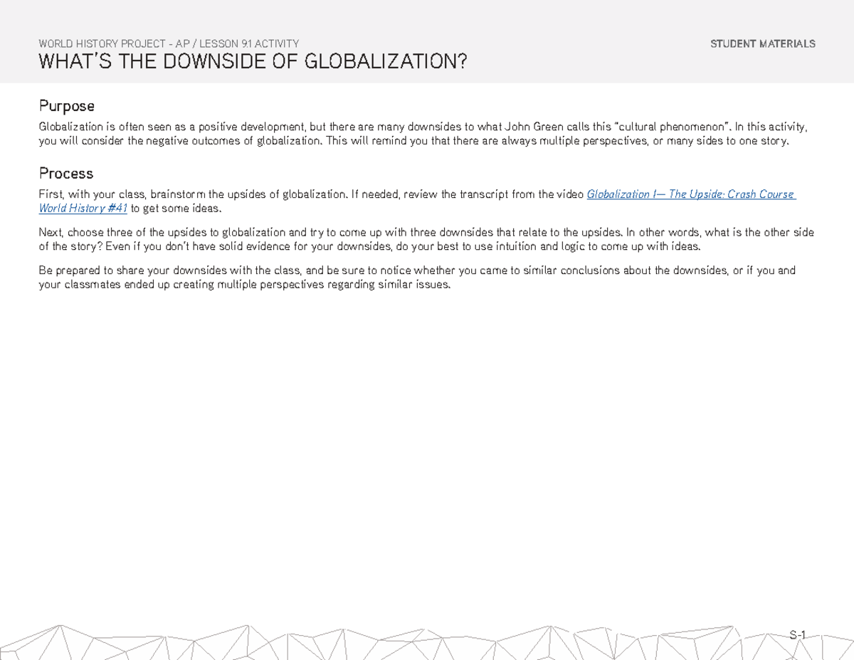 WHP-AP 9-1-2 Activity - Whats the Downside of Globalization Student ...