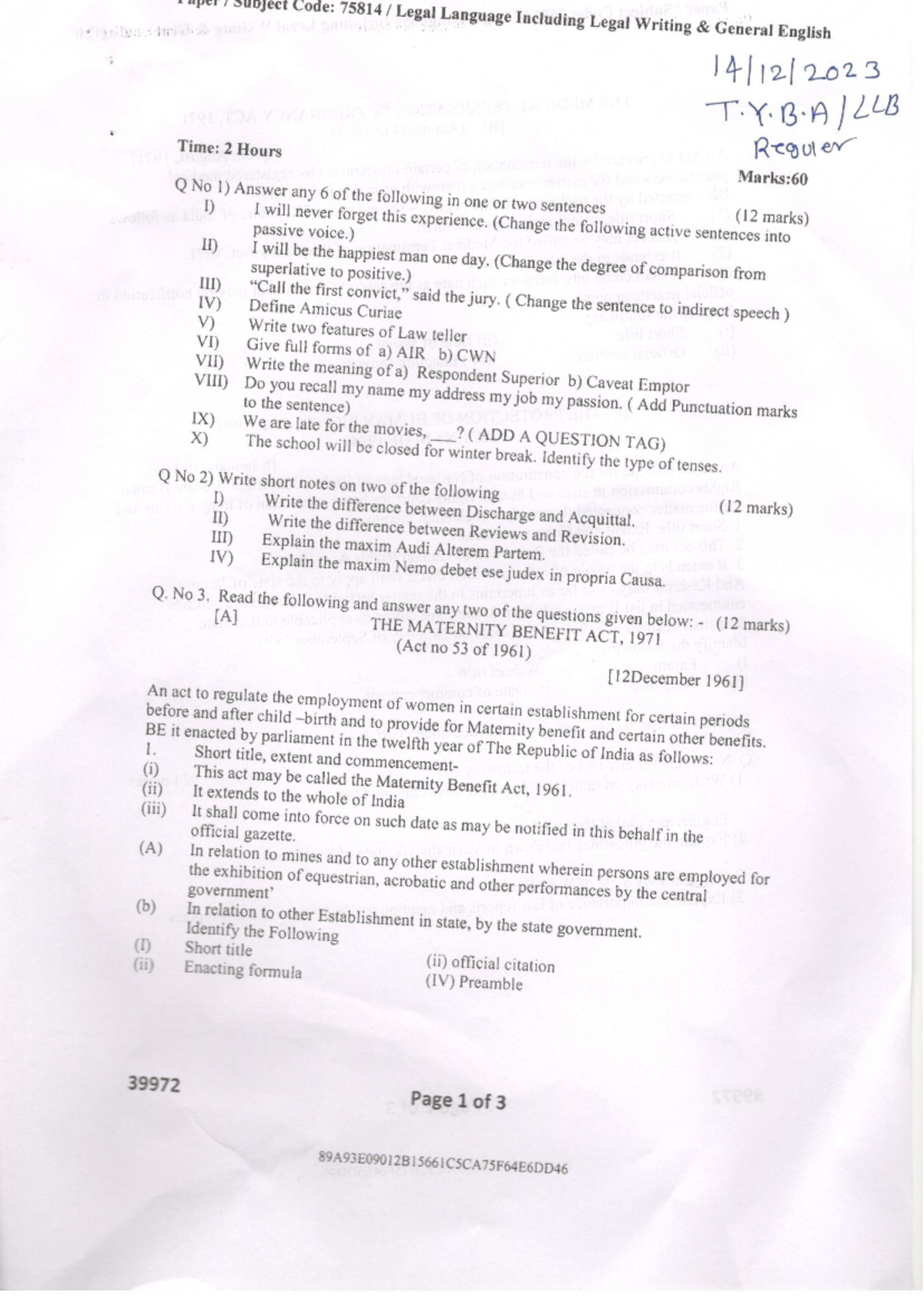 Legal Language & Writing Notes - Subject Code: 75814 - Studocu