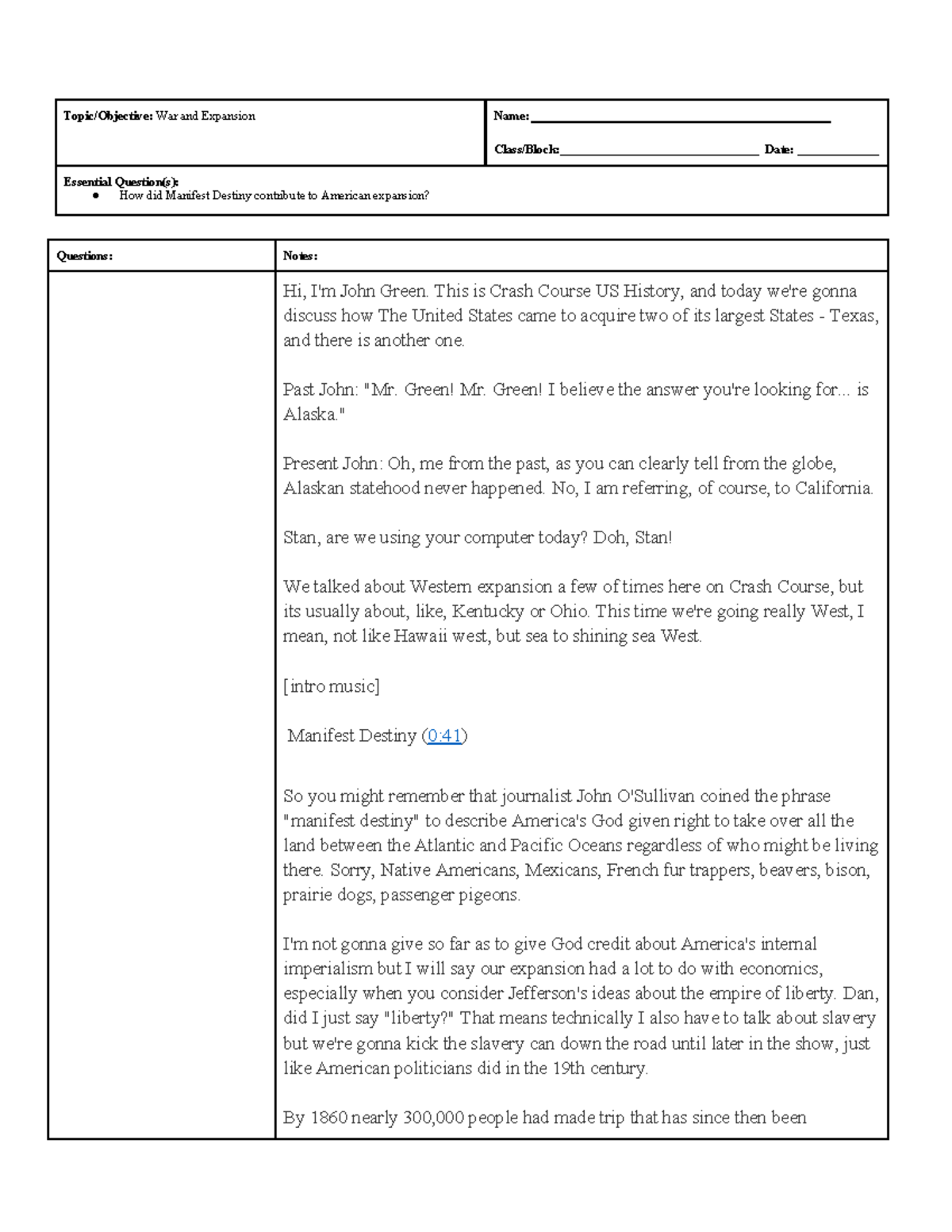 US History: Ccush War & Expansion Movements Cornell Notes - Studocu