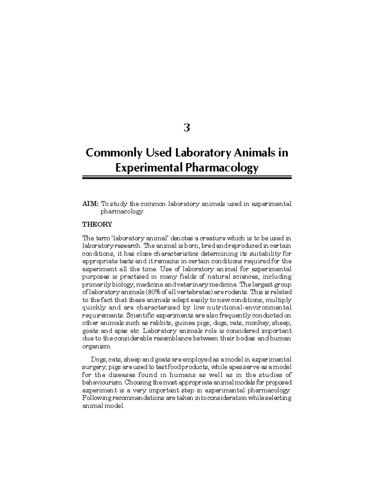 Common Laboratory Animals in Experimental Pharmacology (Pharm 101 ...
