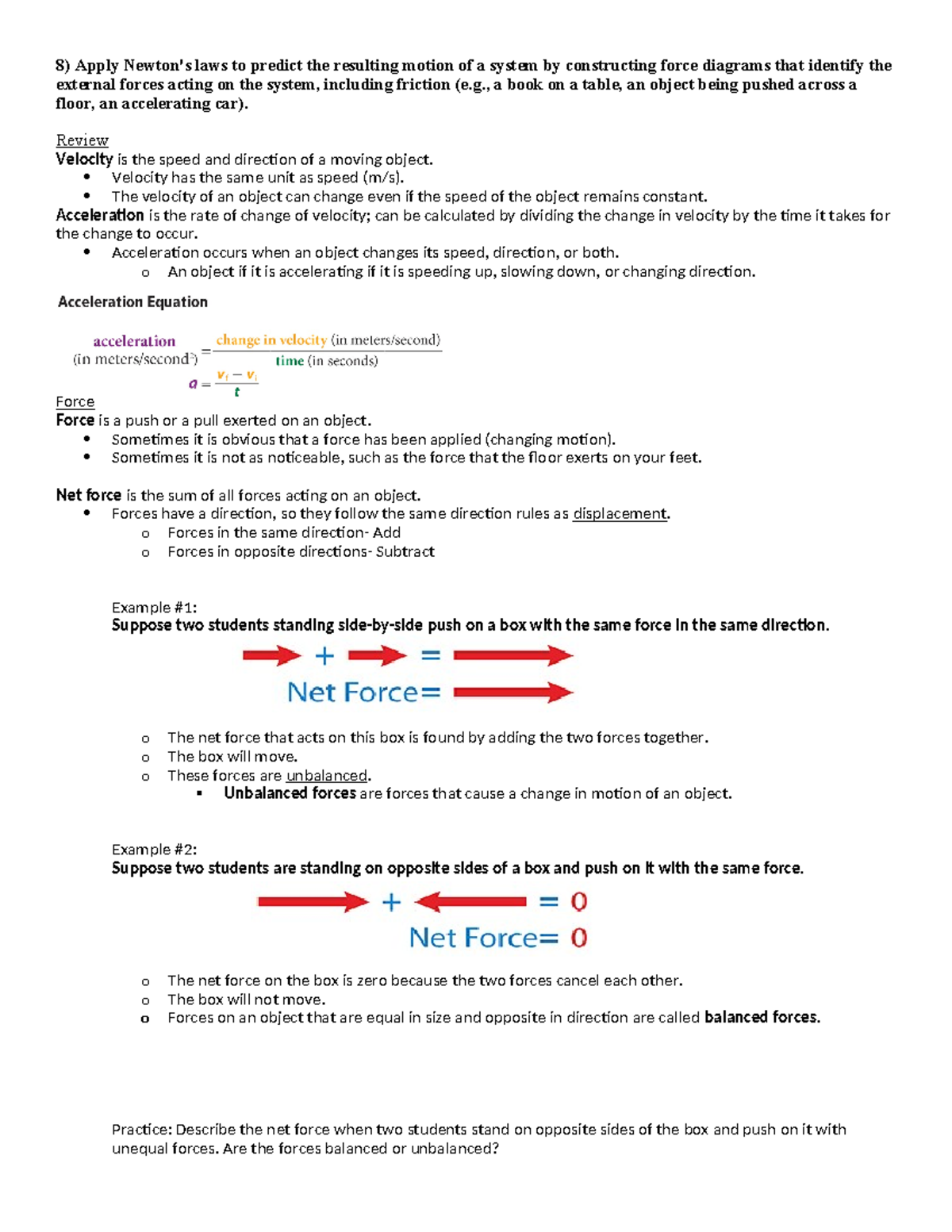 Standard 8 Physical Science Notes: Newton's Laws and Forces Explained ...