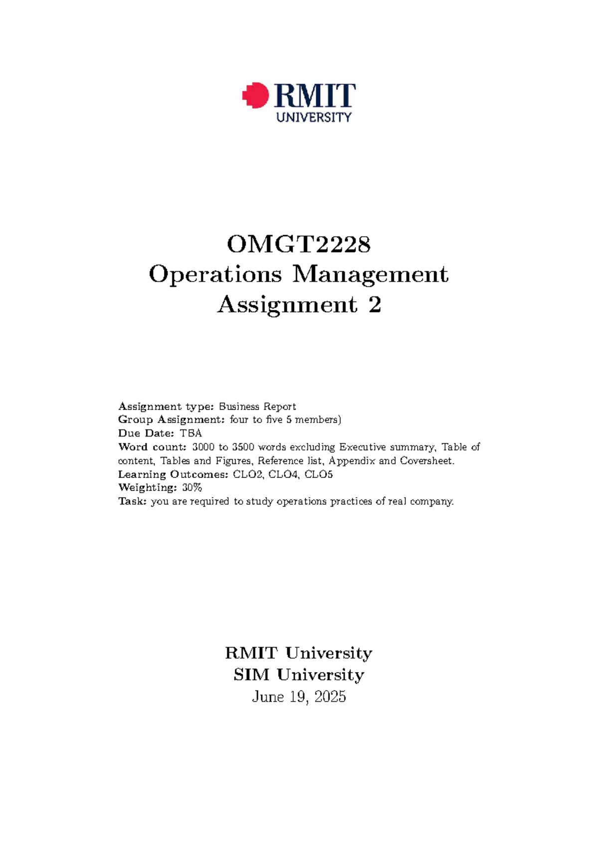 Operations Management Group Assignment 2 Report - OMGT2228 Sem 2 2025 ...
