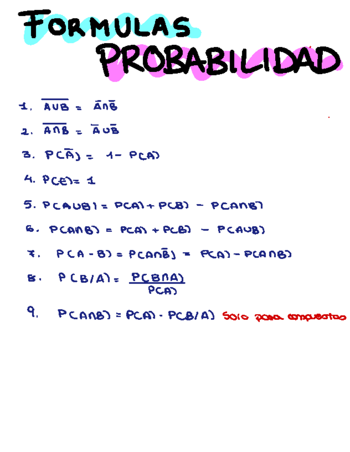Fórmulas Probabilidad - Matemáticas Aplicadas a Ciencias Sociales - FOR ...