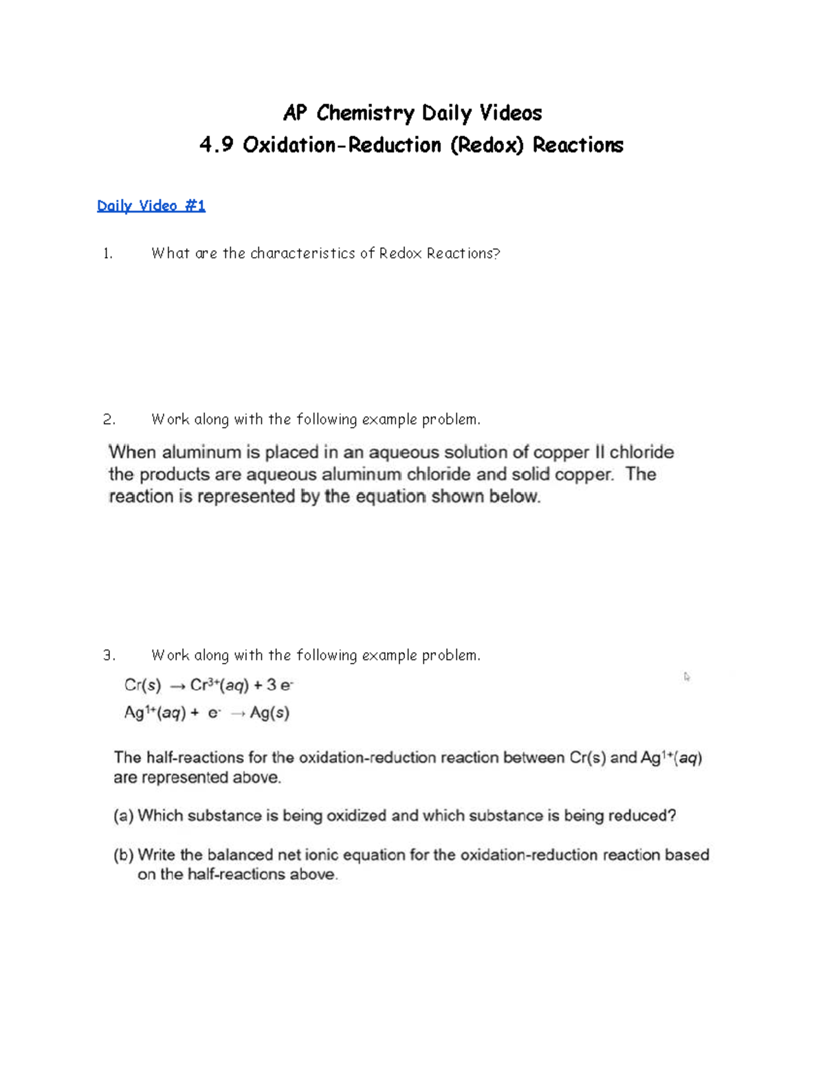 AP Chemistry Daily Video: 4.9 Redox Reactions Explained - Studocu