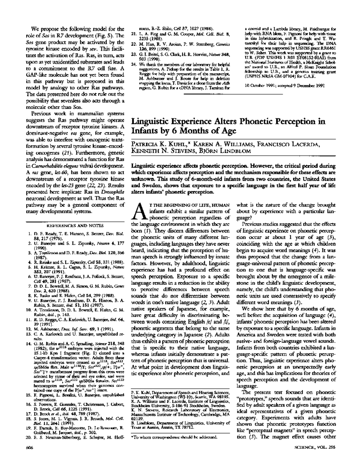 Linguistic Experience Alters Phonetic Perception in Infants (PSY 101 ...
