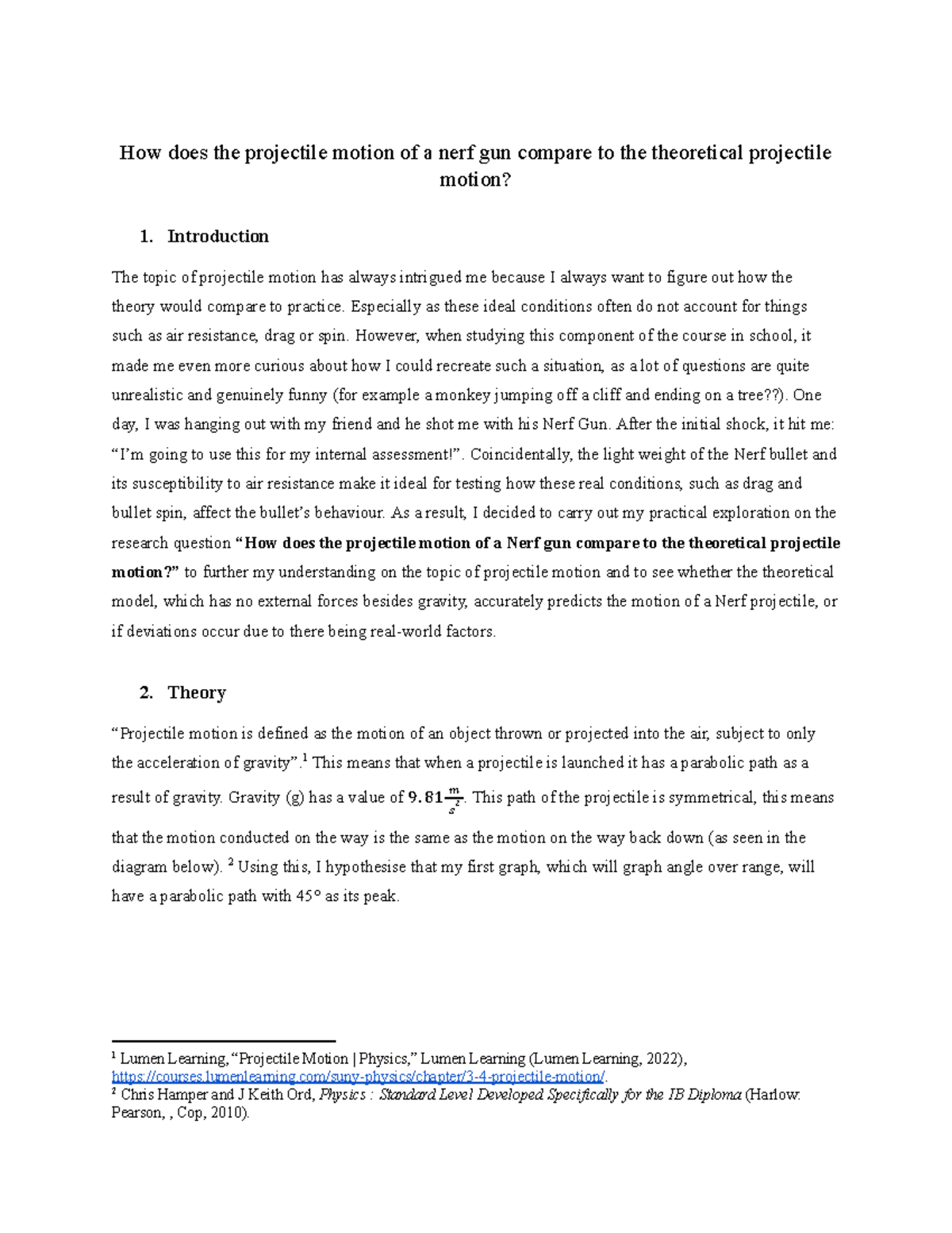 Physics Kinematics IA: Comparing Nerf gun projectile motion to theory ...