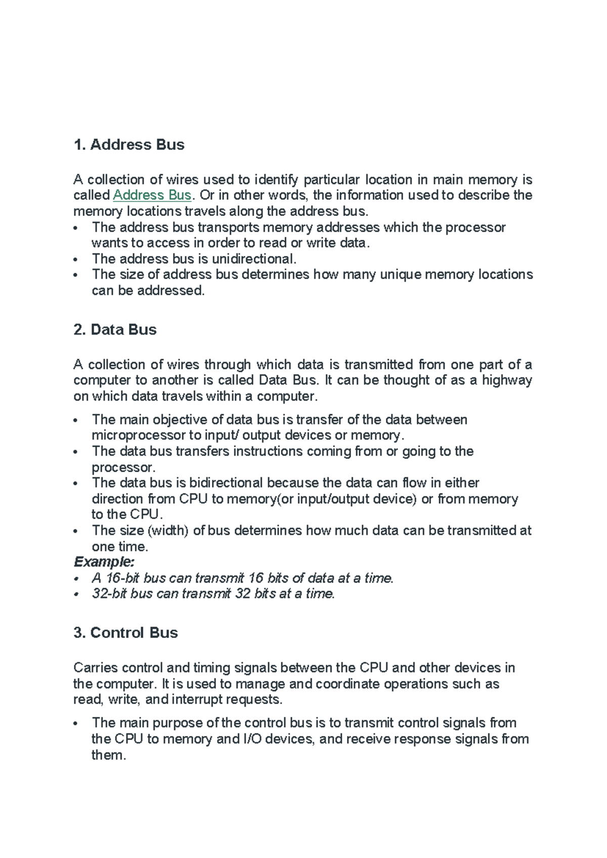 CS101: Address, Data, and Control Bus Overview - Studocu