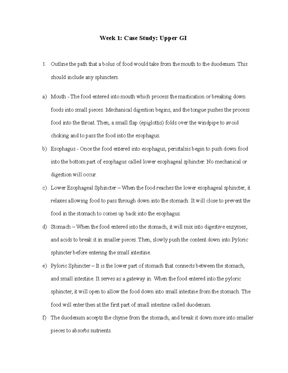 Case Study: Upper GI - Outline the path that a bolus of food would take ...