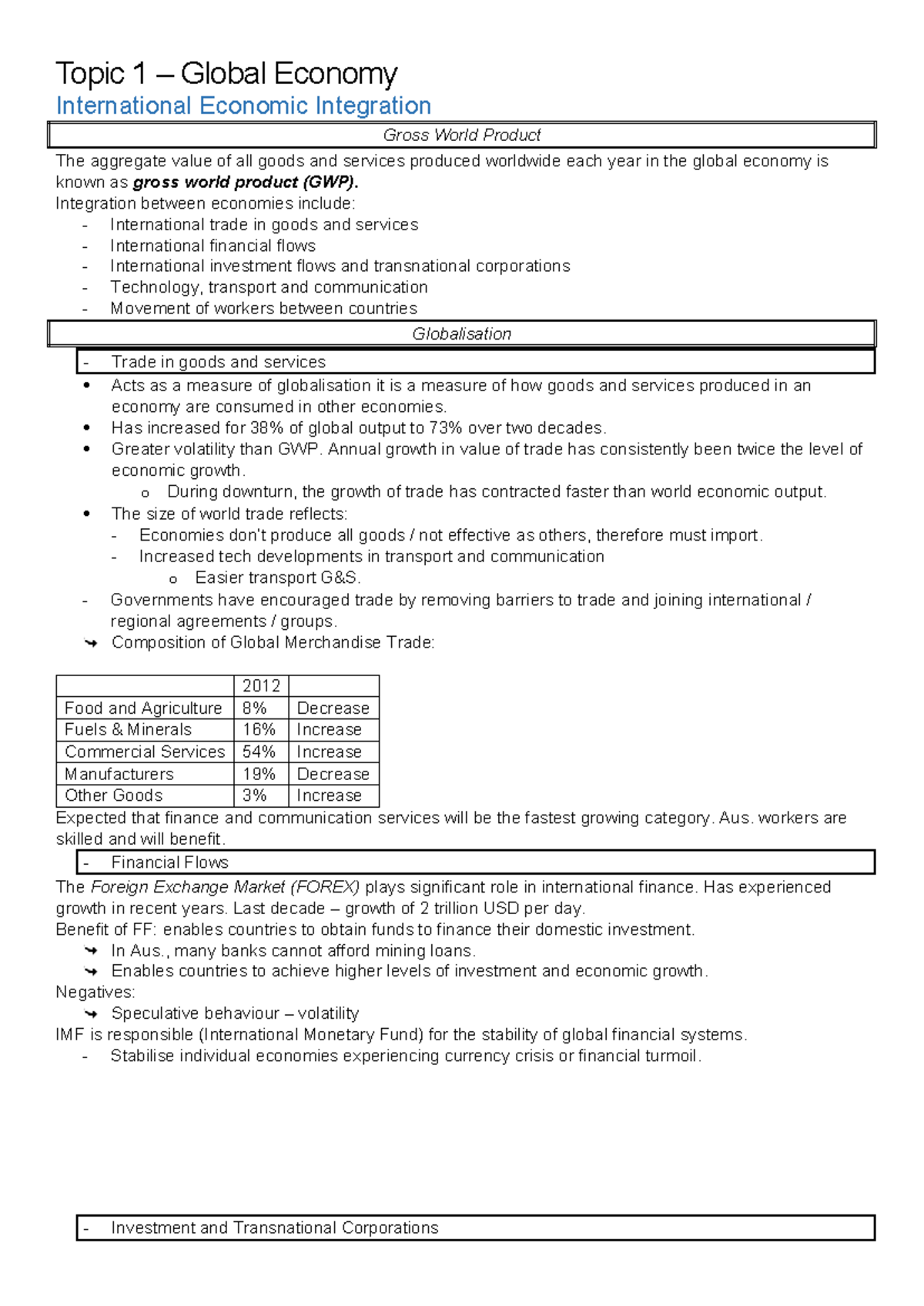 ECO 151: Global Economy & International Economic Integration Notes ...
