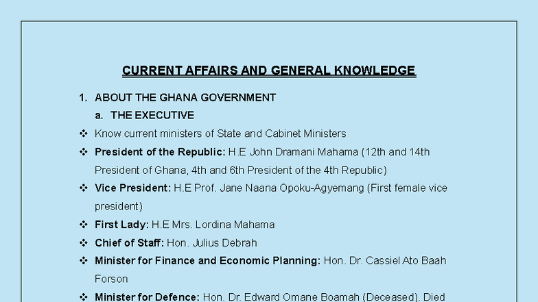 Current Affairs & General Knowledge: Ghana Government Overview - Studocu