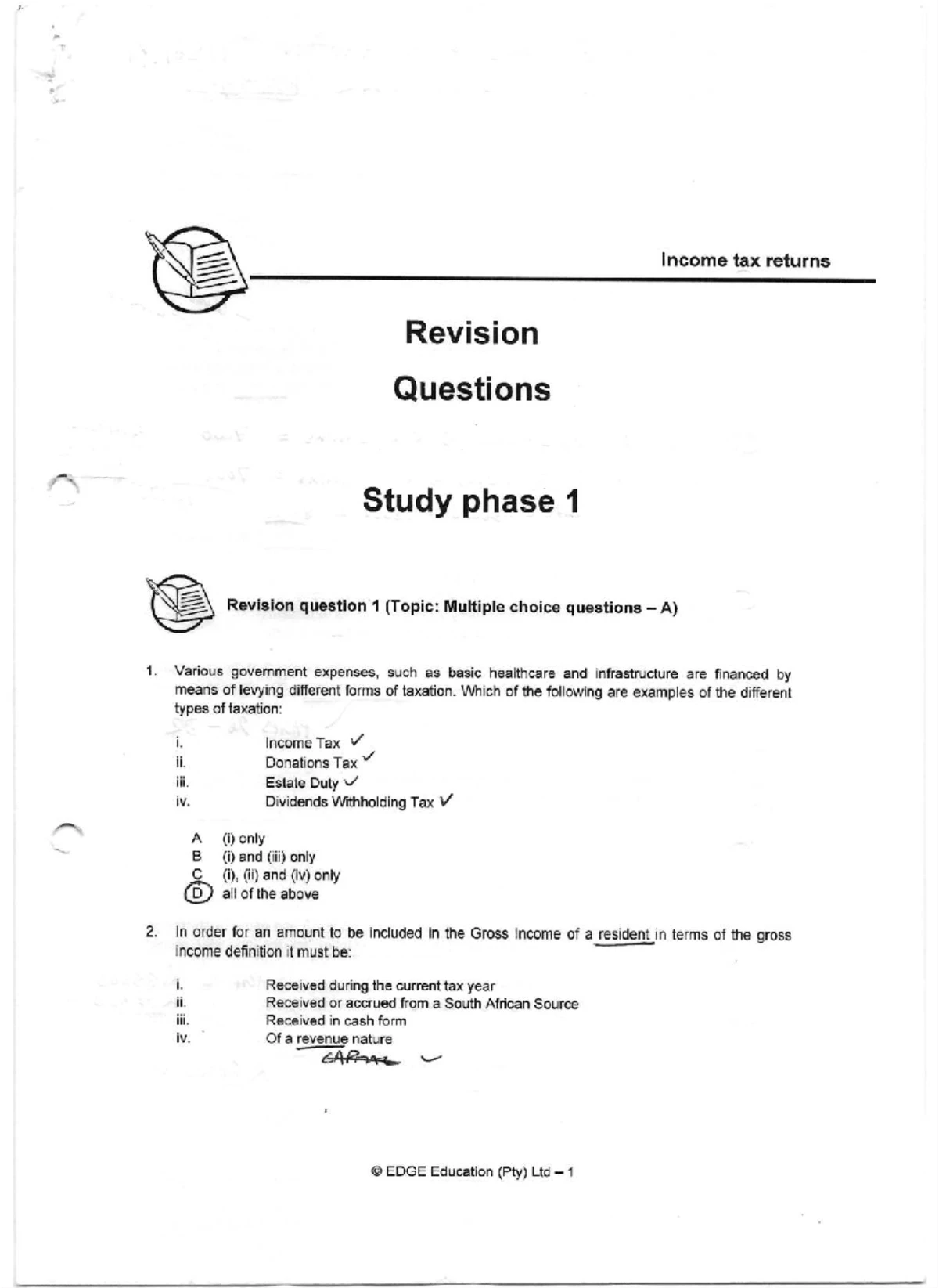MAS 1 - Income Tax Returns Revision Solutions: Phase 1 MCQs ...