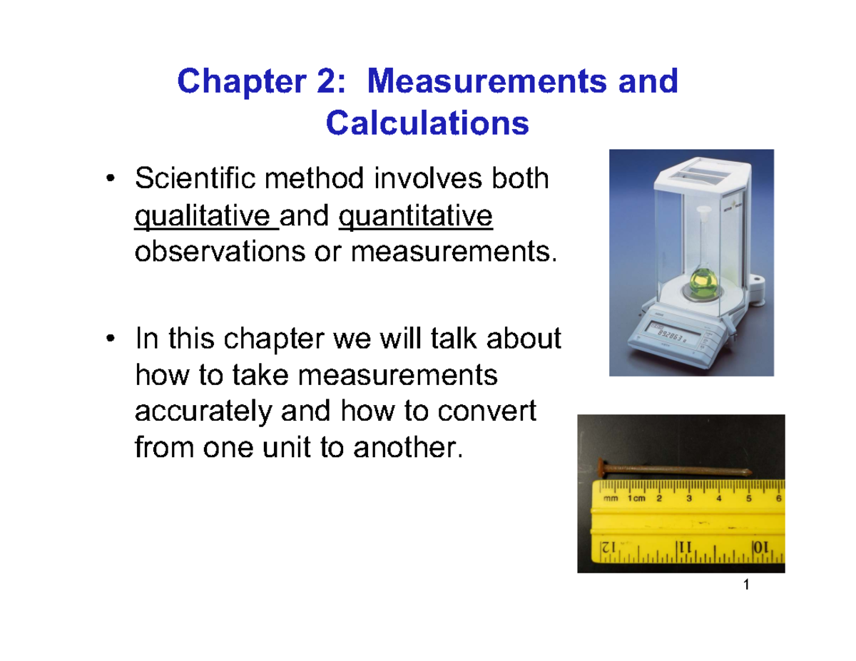 Chapter 2: Measurements & Calculations in Chemistry - Lecture Notes ...