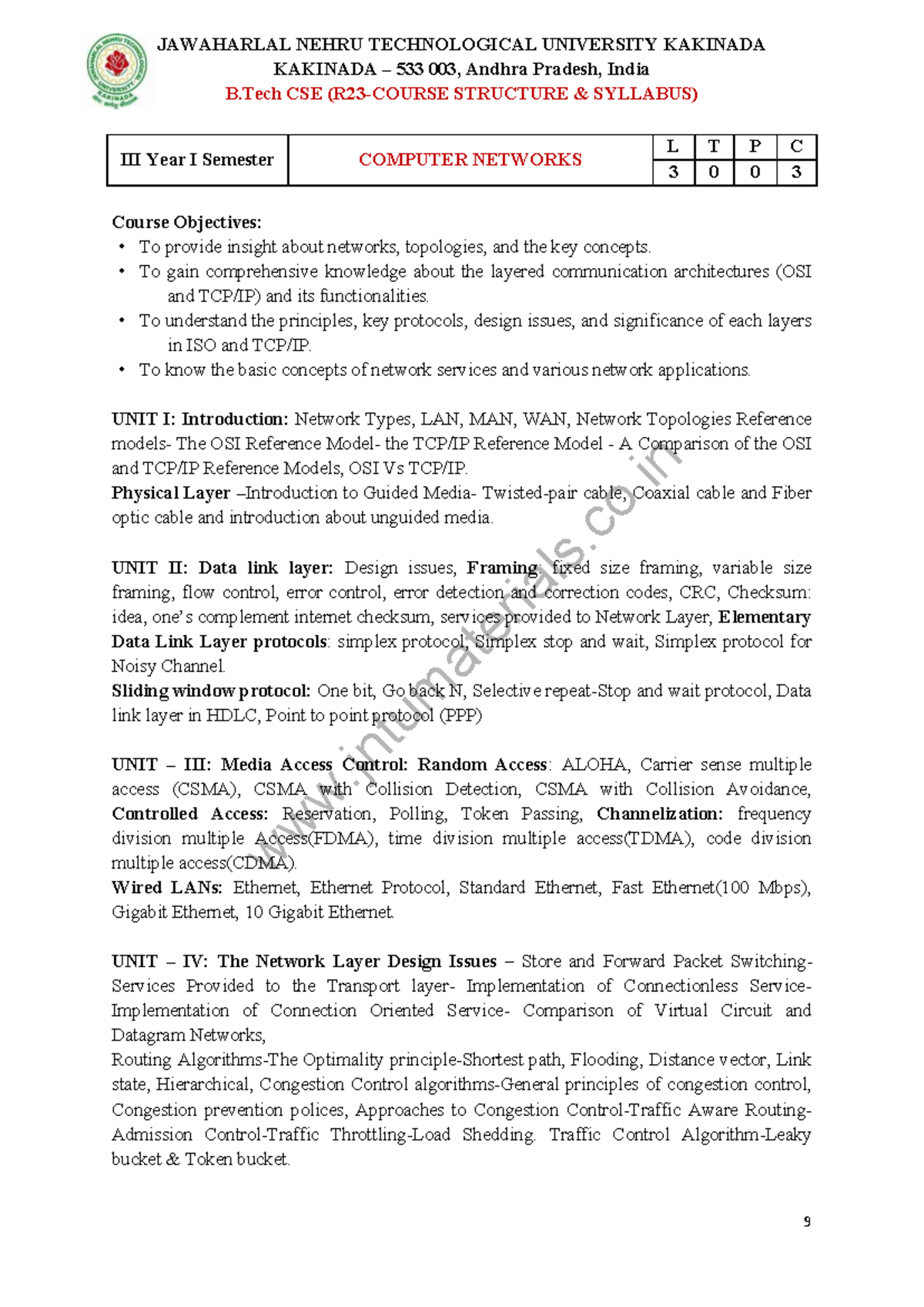 B.Tech CSE Year I Sem Computer Networks Study Notes - Studocu