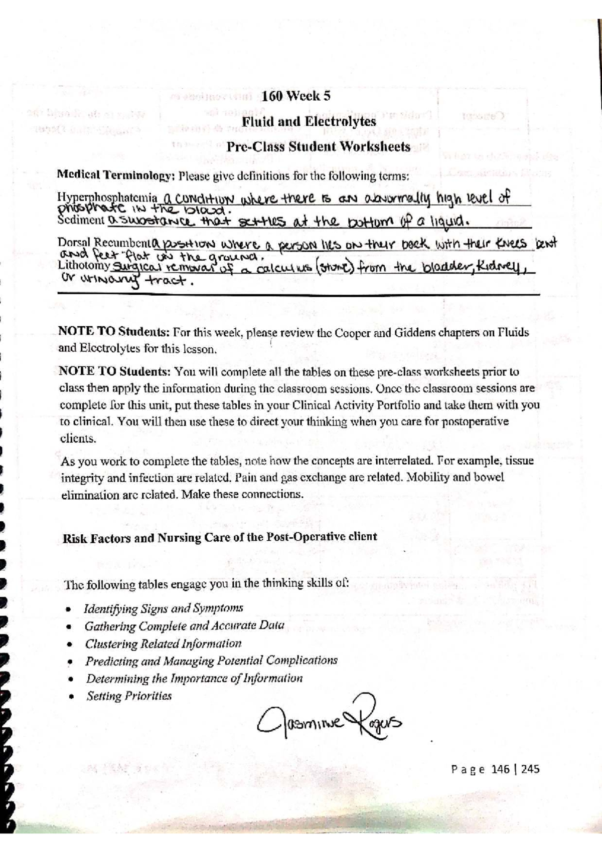 NUR 160 Week 5 Pre Class Assignment - Fluid and Electrolytes Overview ...