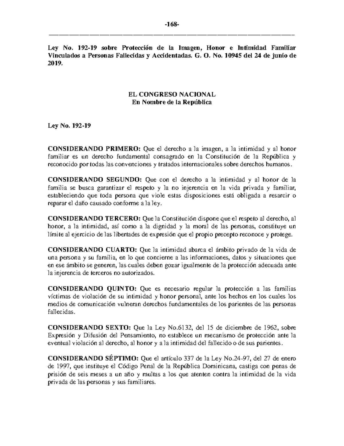 Ley 192-19 sobre Proteccin de la Imagen Honor e Intimidad Familiar ...