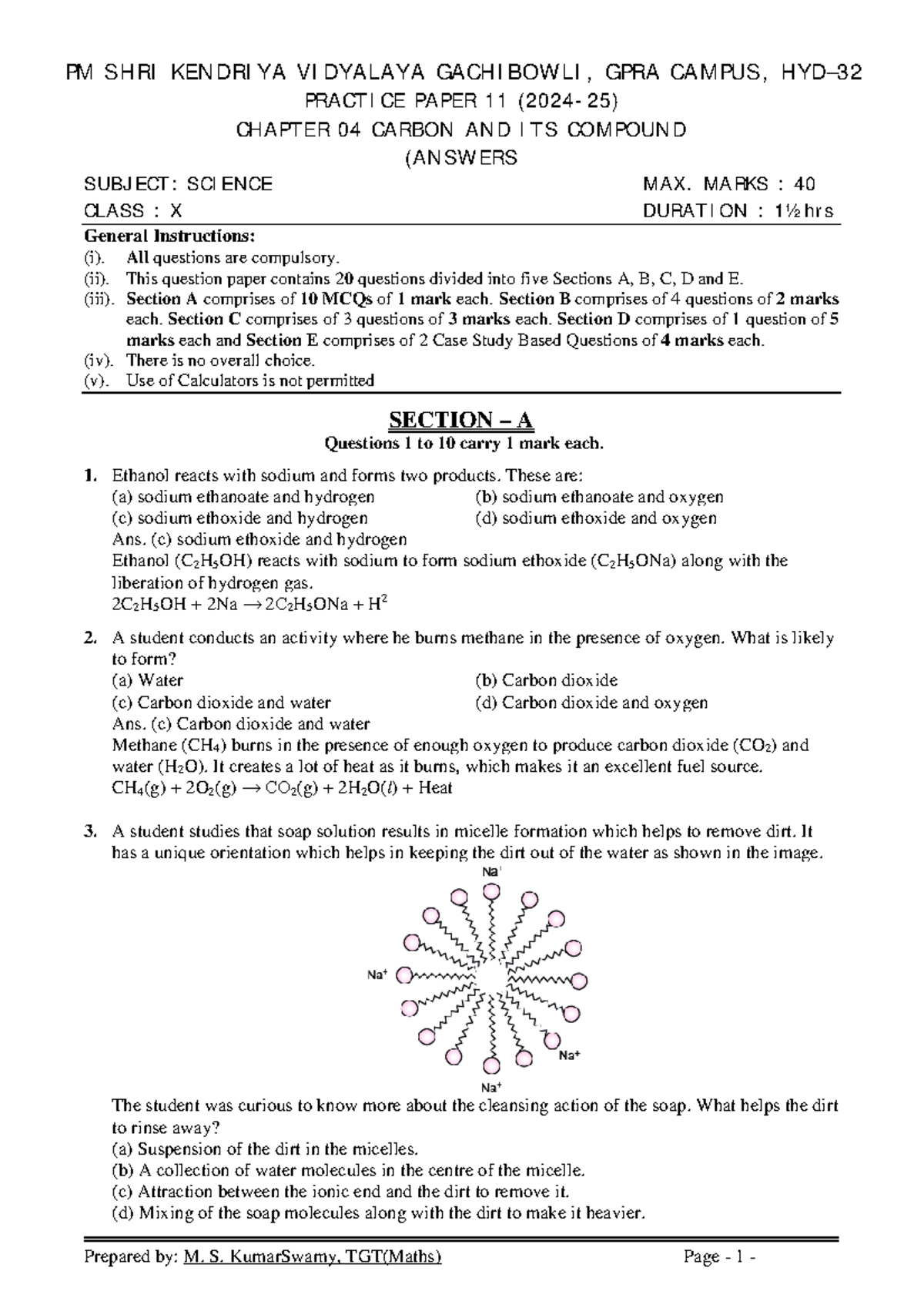 Science Class X Chapter 04: Carbon and Its Compounds Practice Paper 11 ...