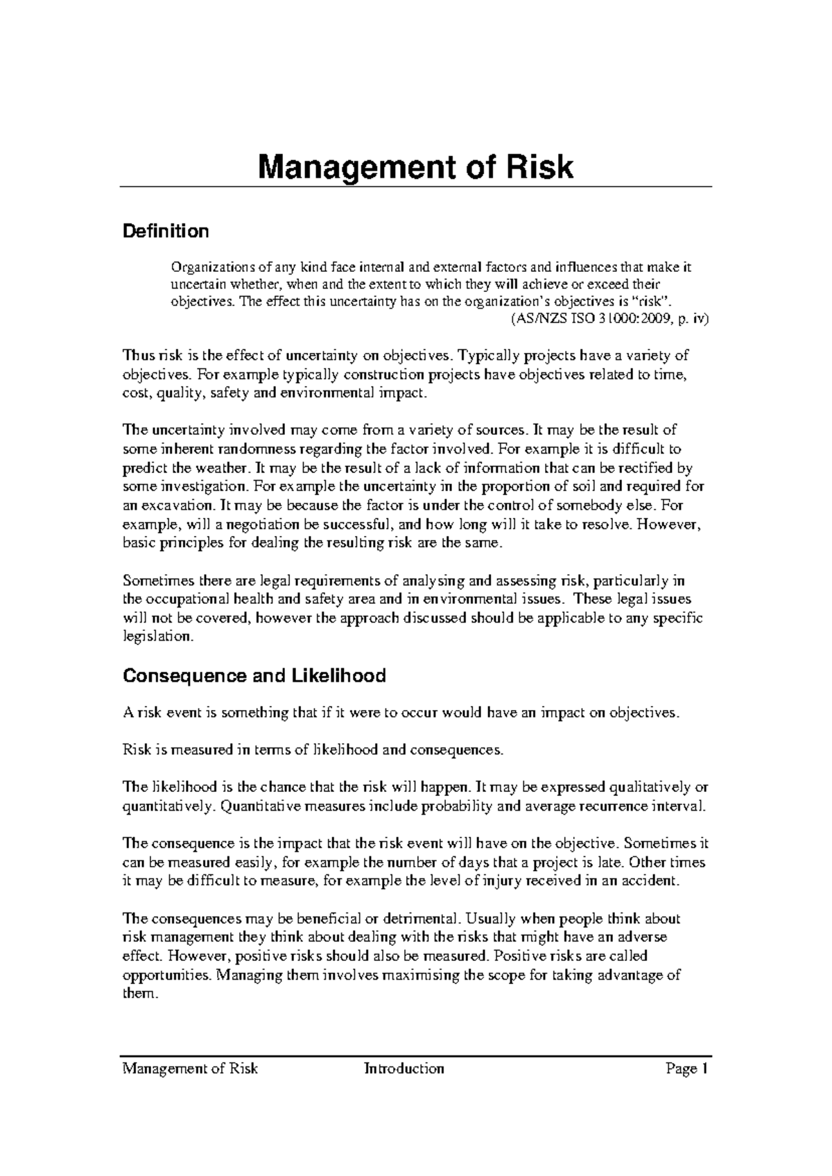 Management of Risk: Understanding Uncertainty in Organizations - Studocu