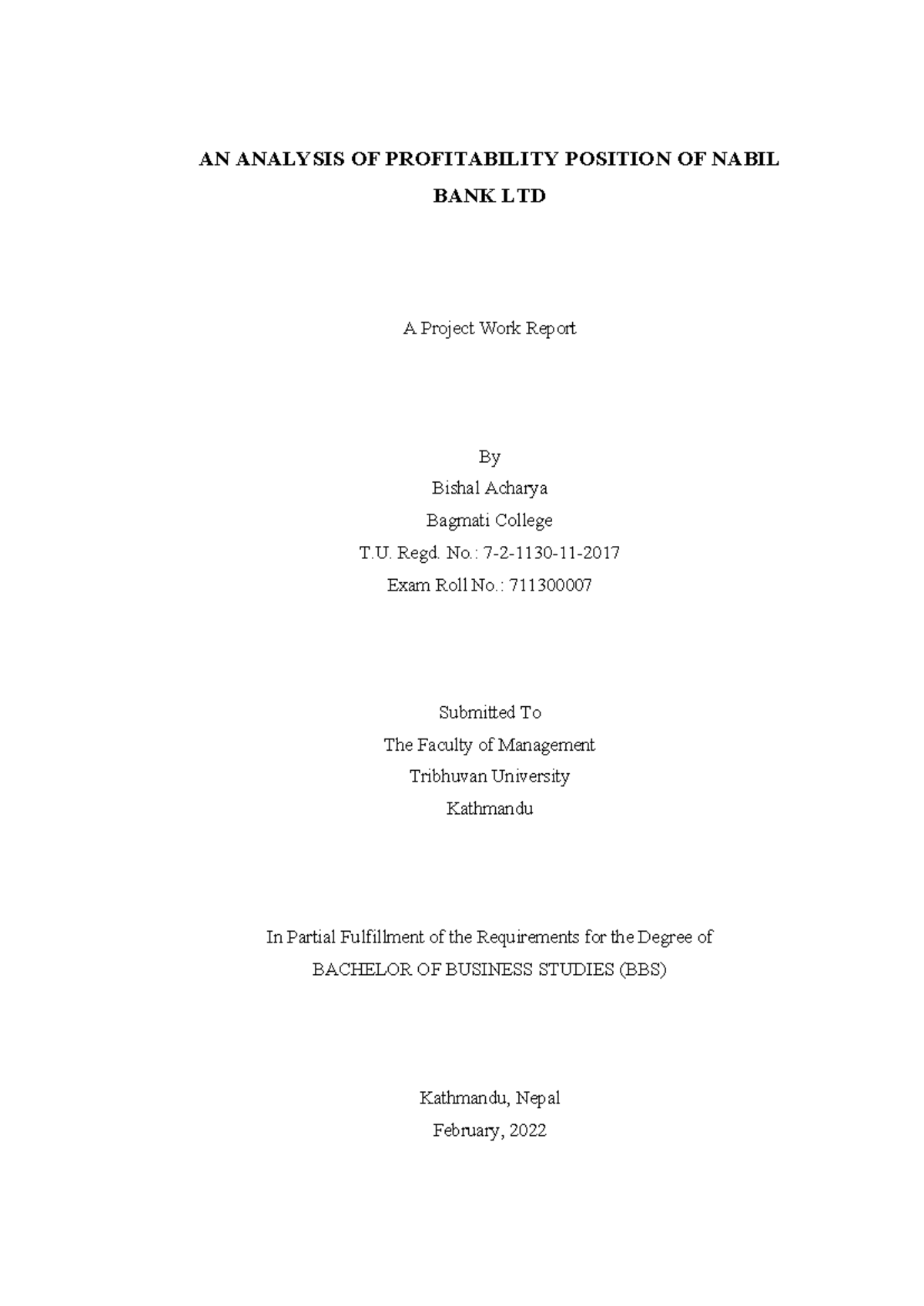 Profitability Analysis of Nabil Bank Ltd: BBS Project Report - Studocu