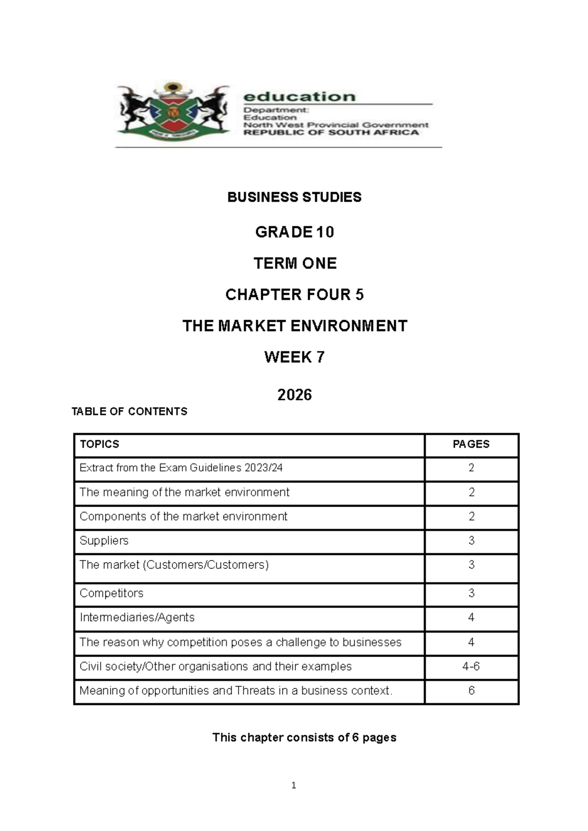 2026 BSTD Grade 10 Term 1 Week 7: Market Environment Overview - Studocu