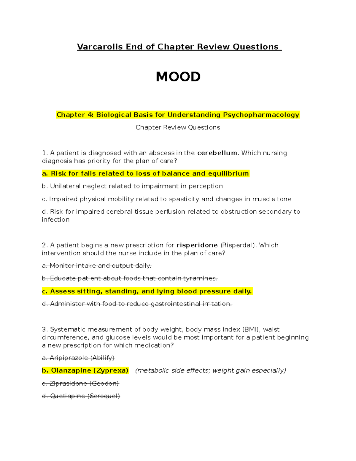 Varcarolis EOC Review Questions: Mood & Psych Disorders (Ch. 4-17 ...