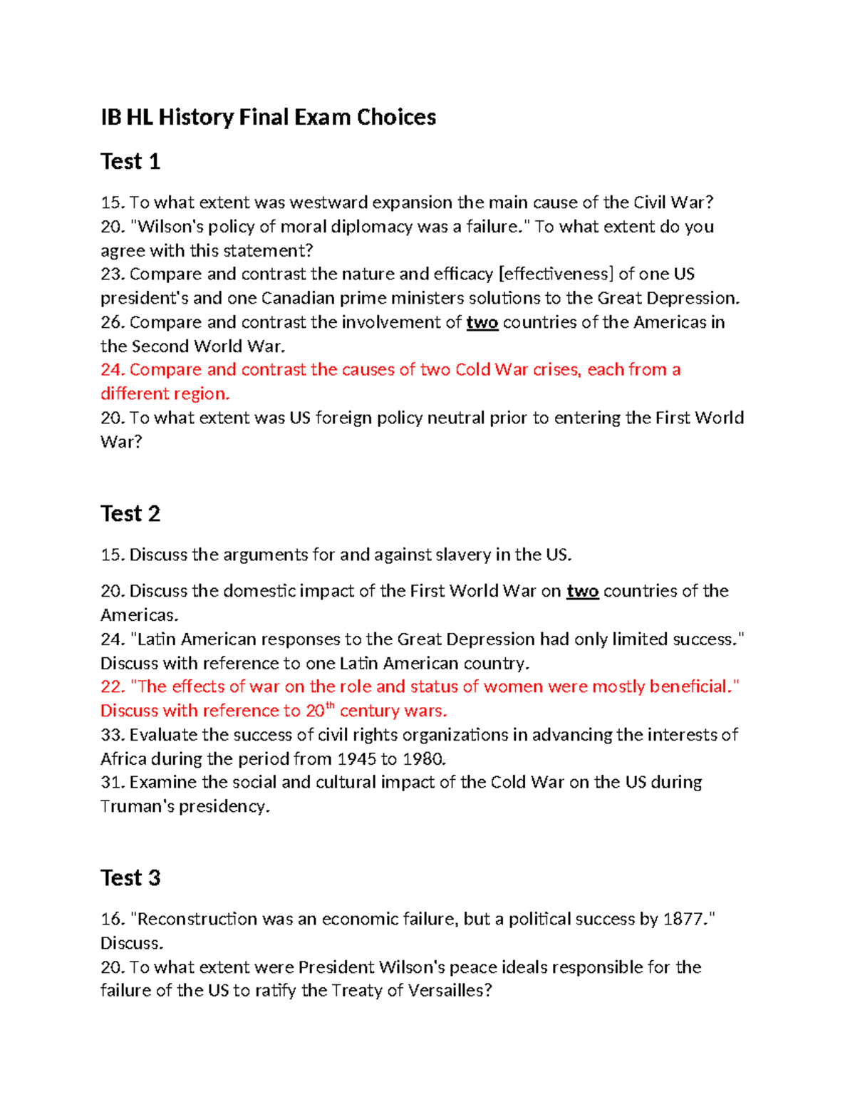 IB HL History Final Exam: Key Essay Questions & Topics Overview - Studocu