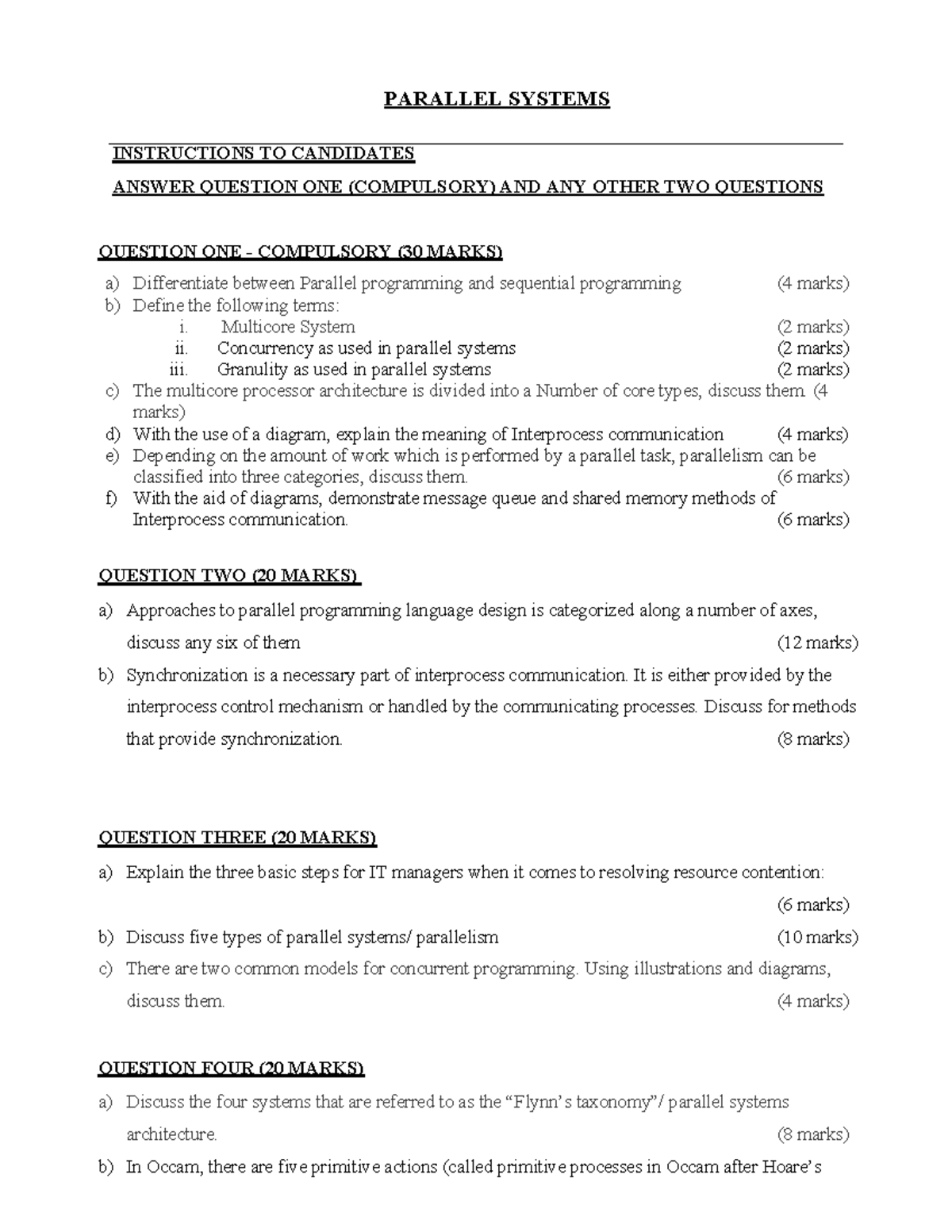 Parallel Systems Questions for Degree Level Exam - Studocu