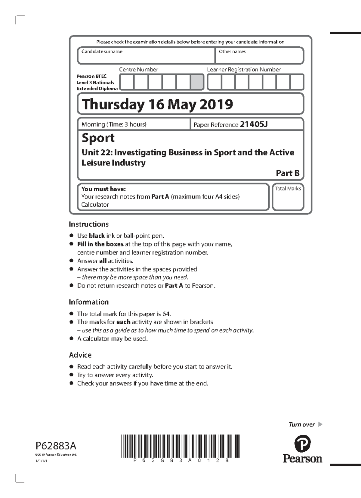 June 2019 Past Paper - BTEC Level 3 Sport Unit 22 Exam Details - Studocu