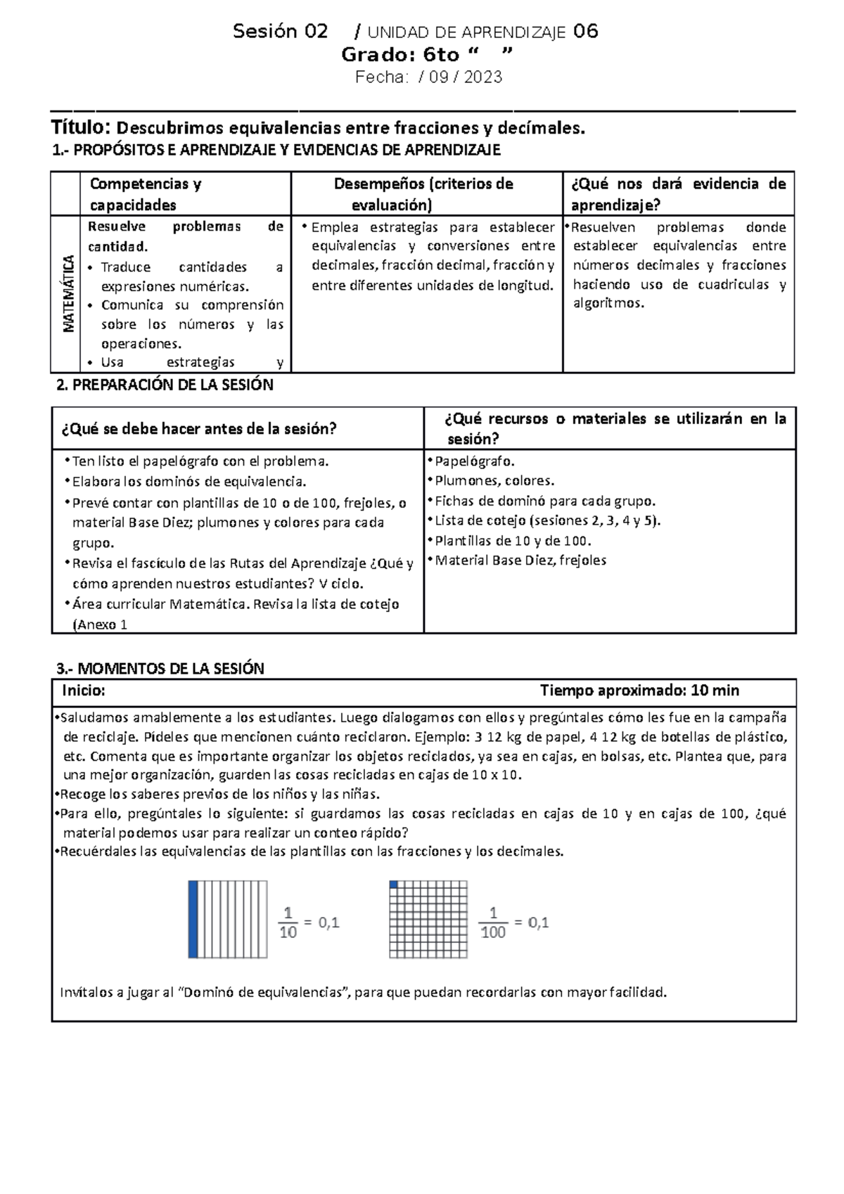 Sesión 02: Equivalencias entre Fracciones y Decimales - Matematica UD ...