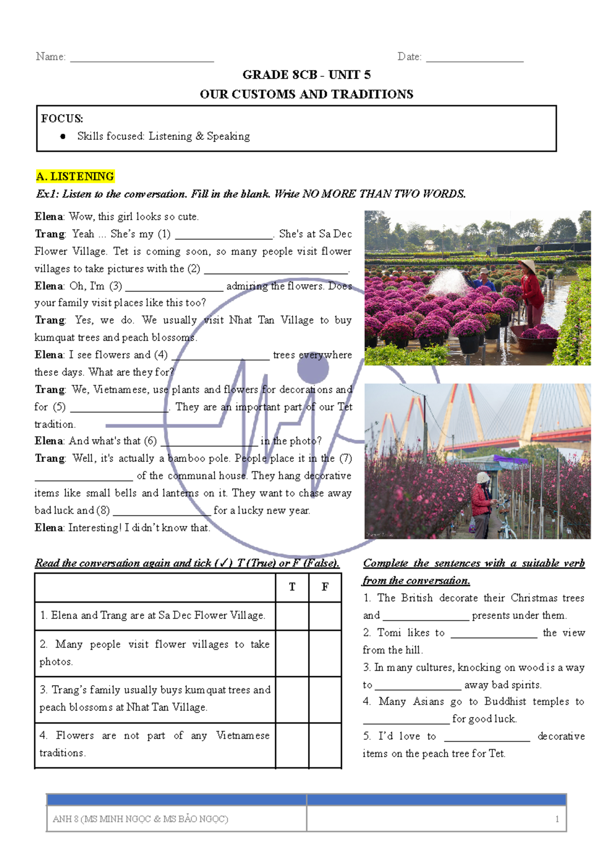 Grade 8CB - Unit 5: Our Customs and Traditions Activities - Studocu