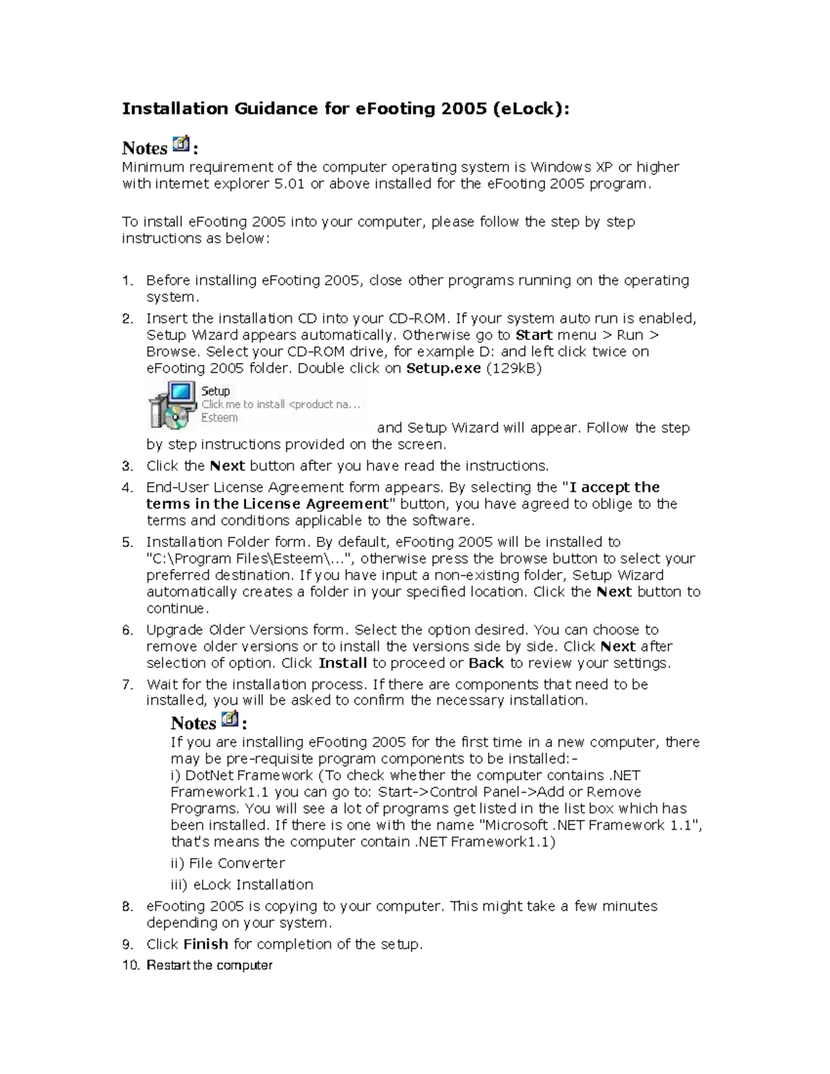 Installation Guidance for eFooting 2005 (eLock): Step-by-Step ...