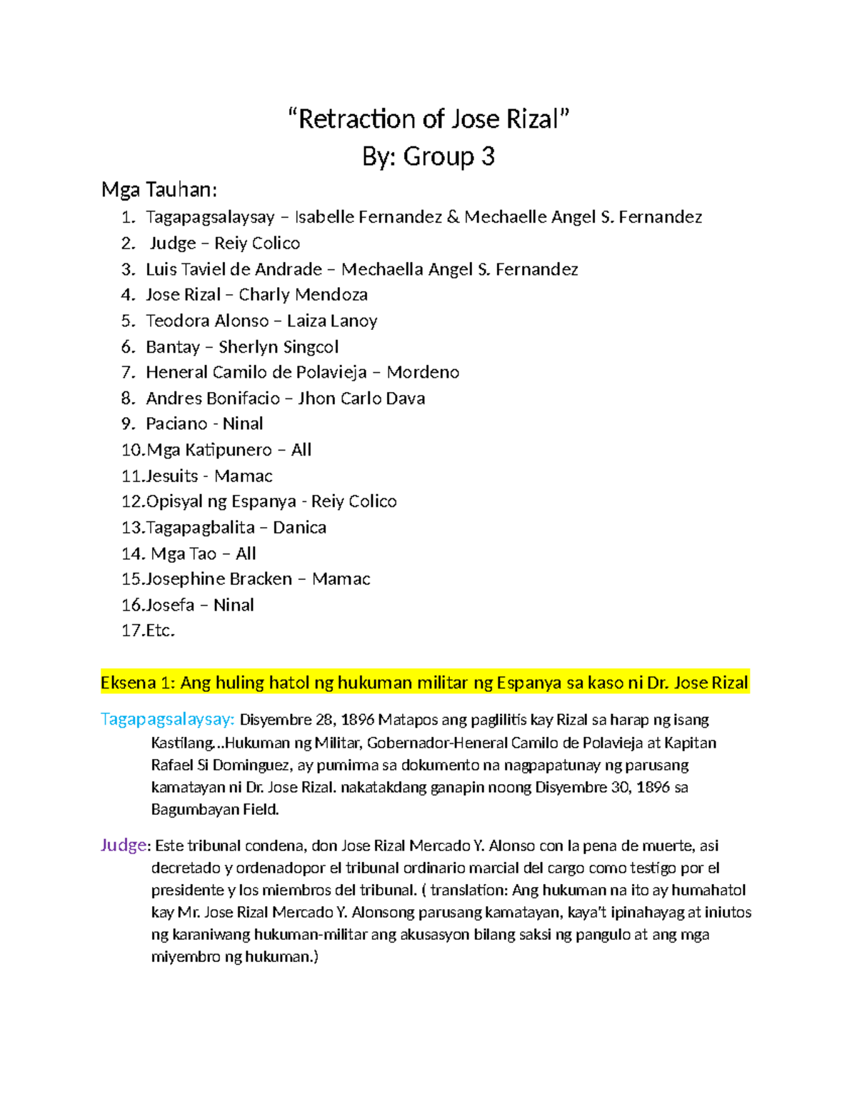 Retraction ni Rizal: Iskrip ng Pinal na Paghuhukom (Tagalog) - Studocu