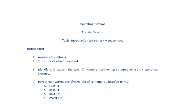 OS 13b Tutorial: Intro to Memory Management & Allocation Schemes - Studocu