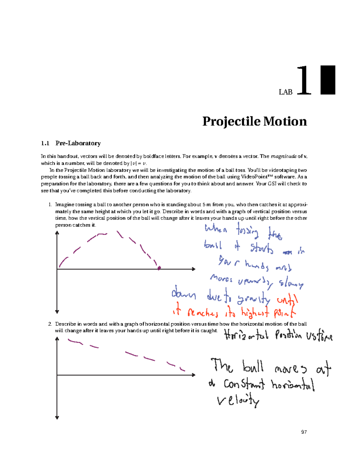 Projectile Motion Lab: Analyzing Ball Toss Dynamics (Course Code: 1 LAB ...