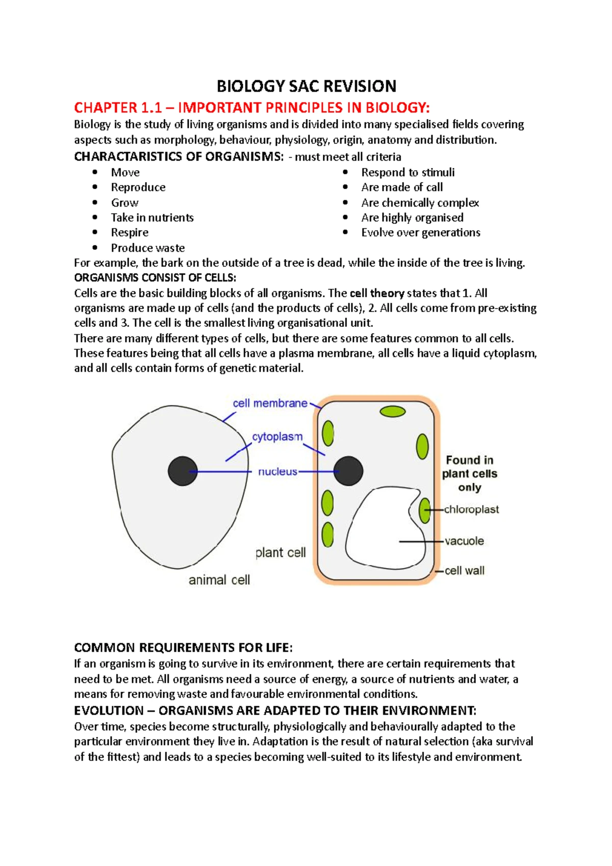 Unit 1 & 2 Biology Seminar Summary Questions and Answers - Studocu