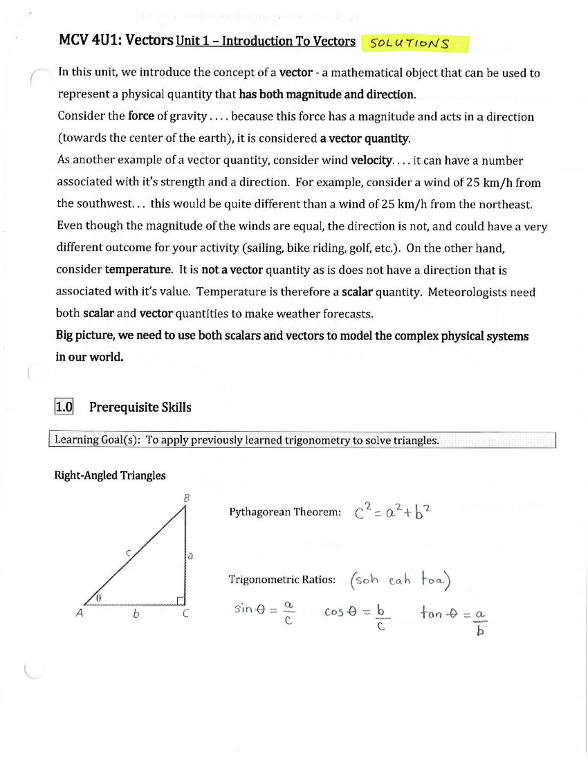 MCV 4U1: Vectors Unit - Introduction & Solution Overview - Studocu
