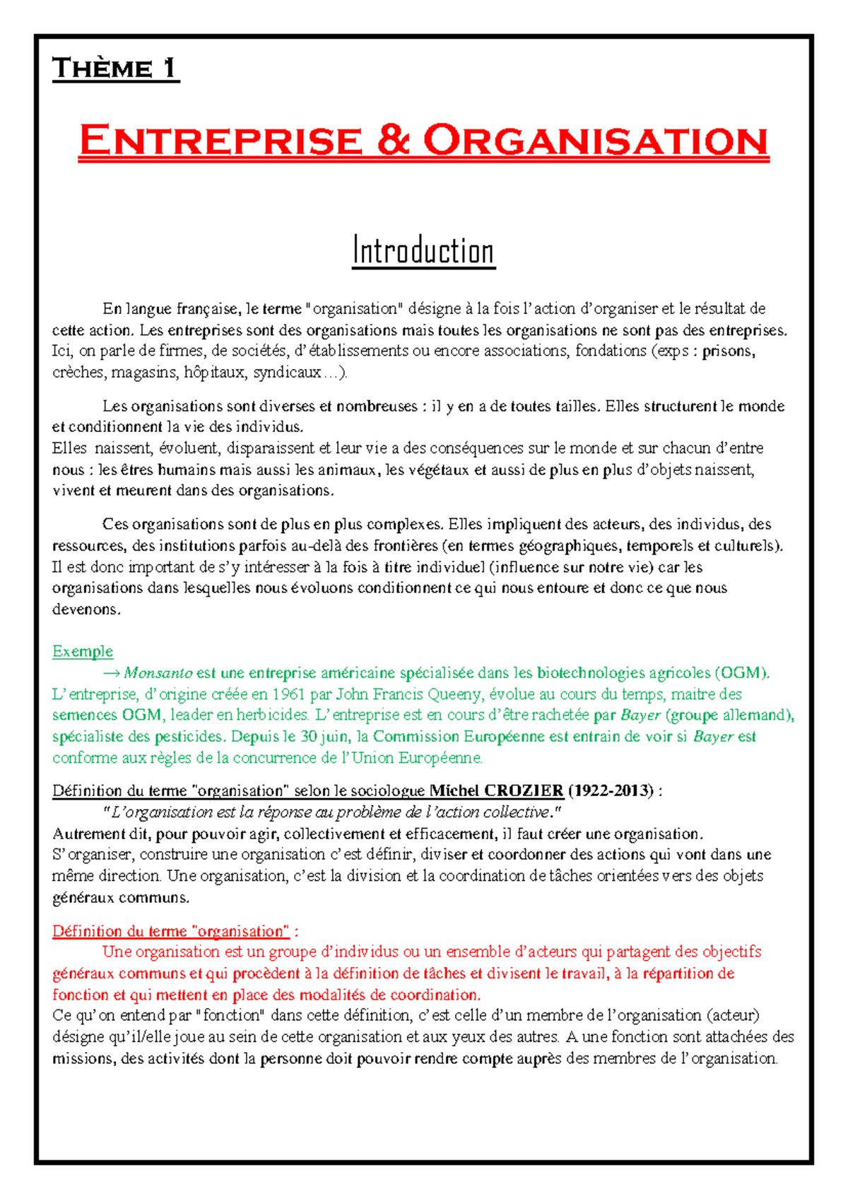 Organisation des entreprises cours complet - Thème 1 Entreprise ...