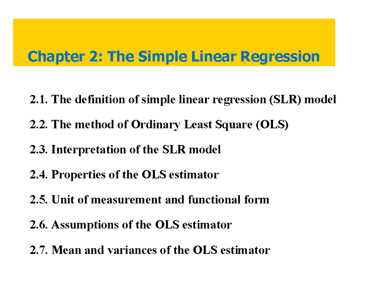 Ch 02: Simple Linear Regression Concepts & OLS Estimation TQT - Studocu