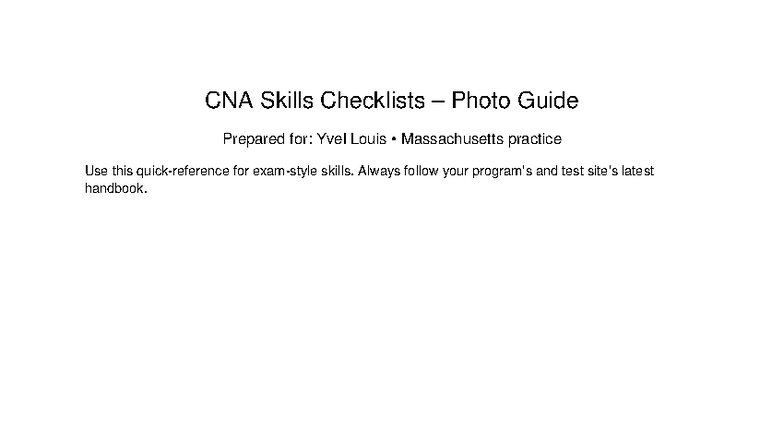 MA CNA Skills Checklists with Photos Yvel Louis - CNA Skills Checklists ...