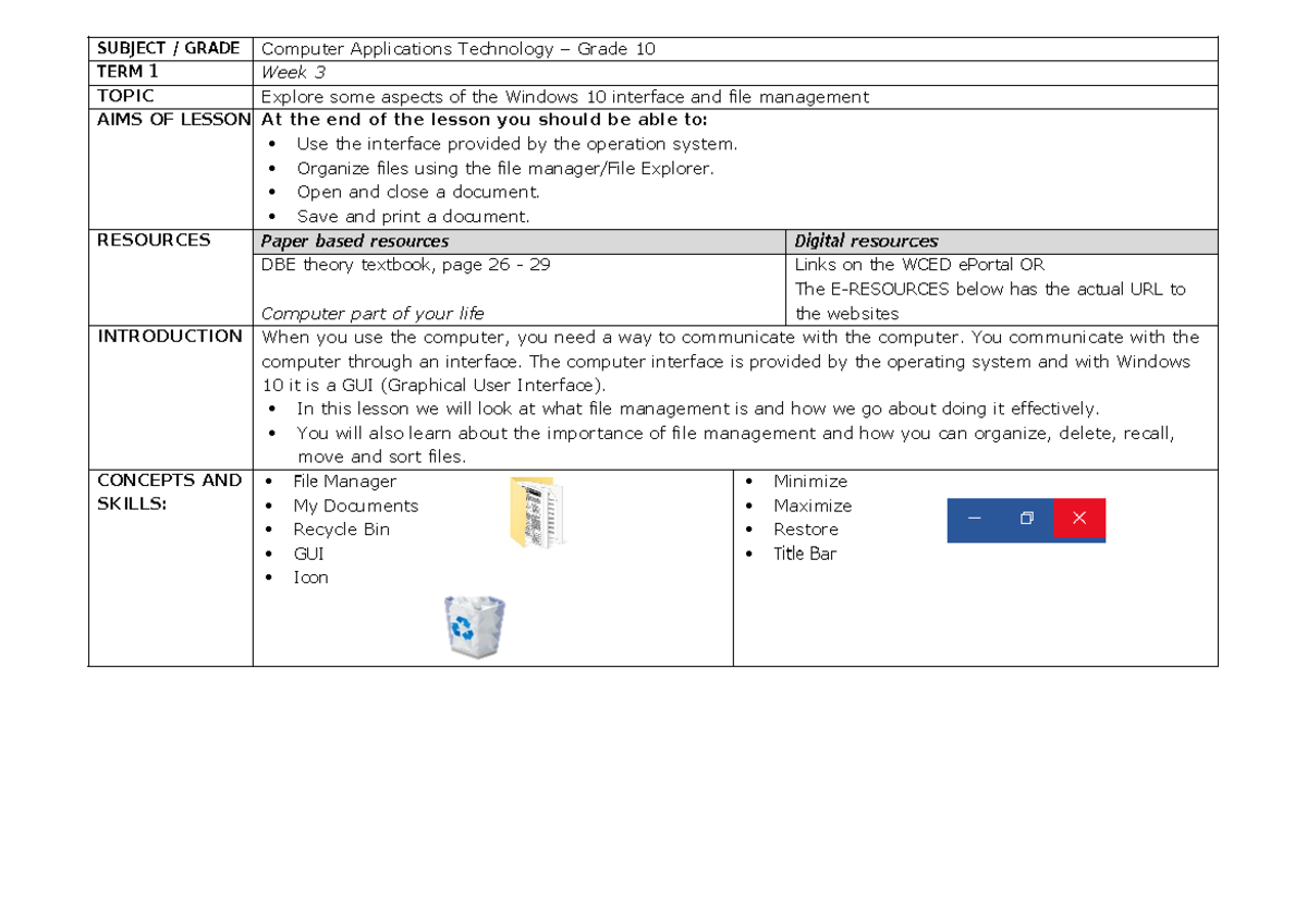 CAT Grade 10 T1 W3 - Exploring Windows 10 Interface & File Management ...