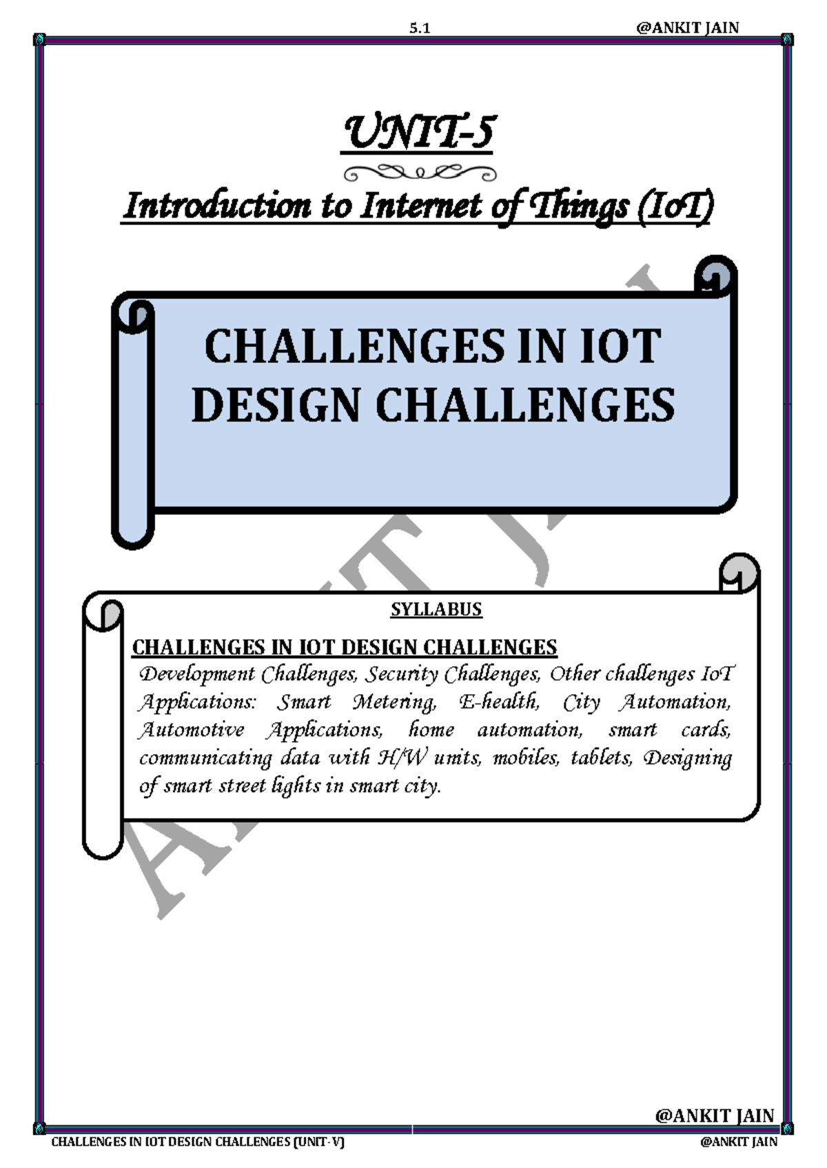 IoT - Unit 5: Challenges and Applications in Smart Technologies - Studocu